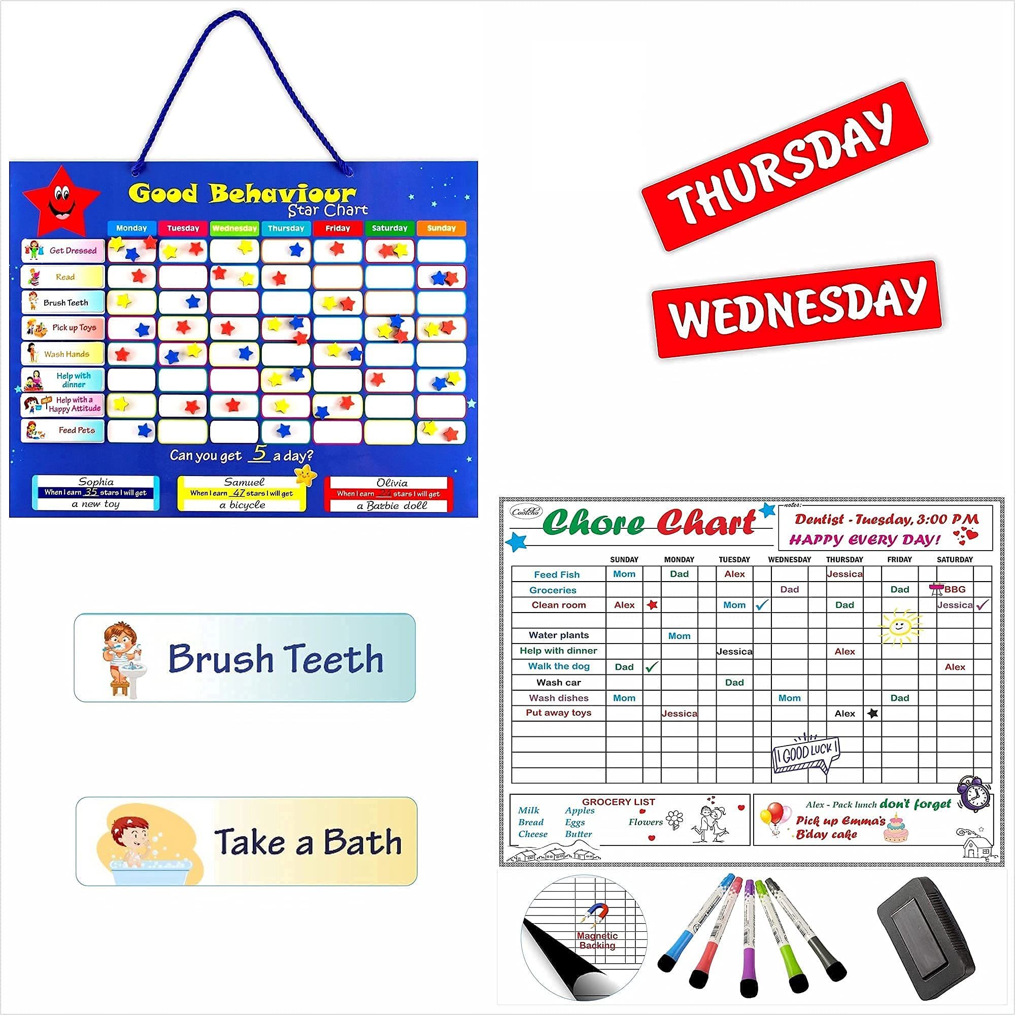 Buy 2 Boards Bundle – Large Dry Erase Chore Chart Whiteboard for ...