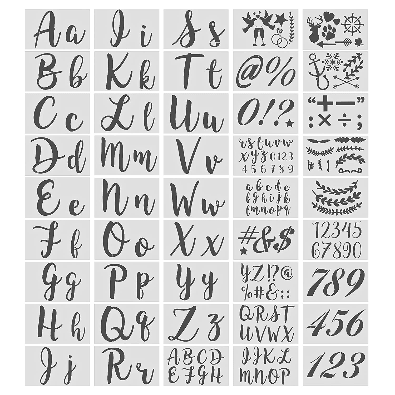 Dequera 45Pcs Alphabet Letter Stencils Reusable Plastic Letter Stencils ...