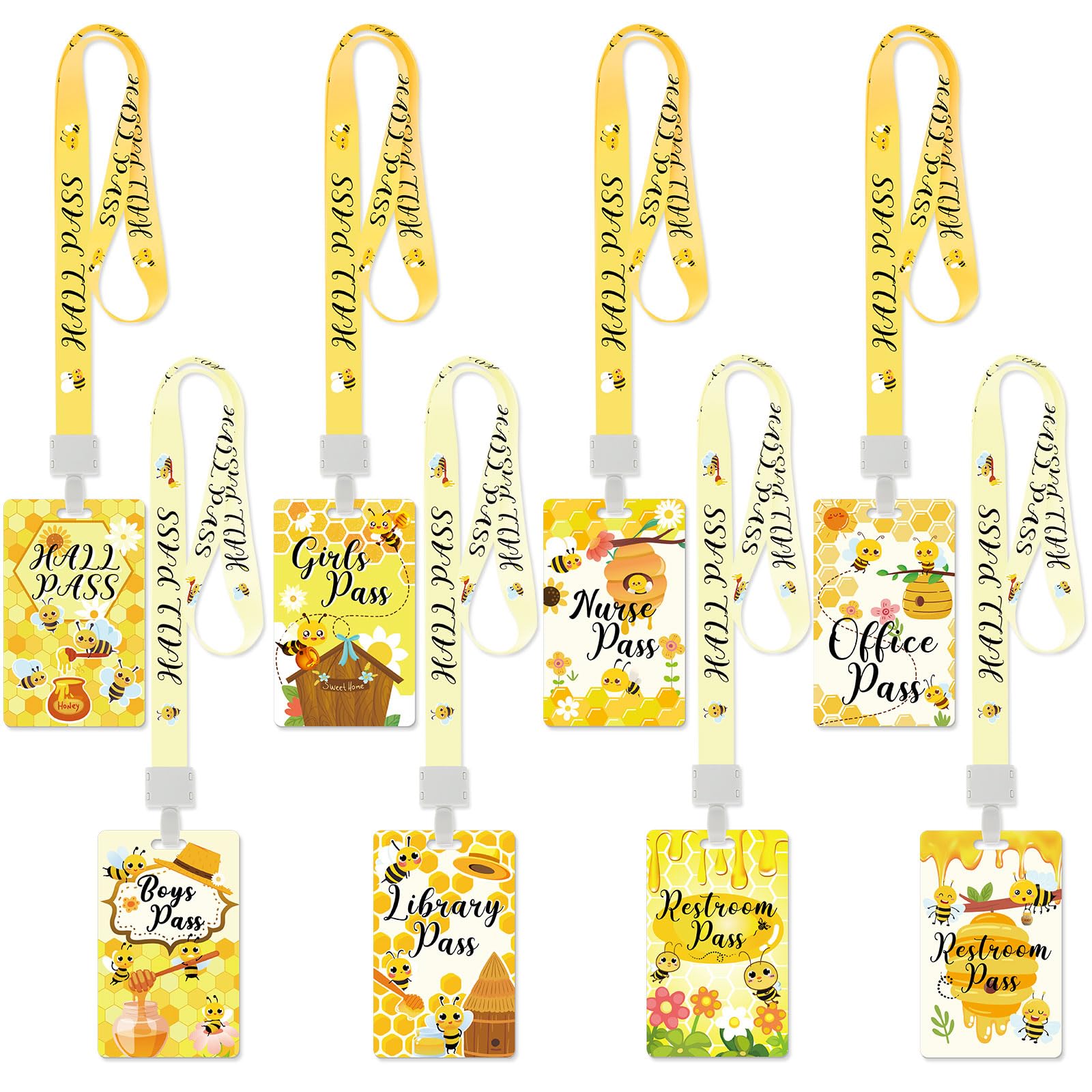 Snapklik.com : 8 Set PVC Hall Pass Lanyards Bee Theme Unbreakable Hall ...