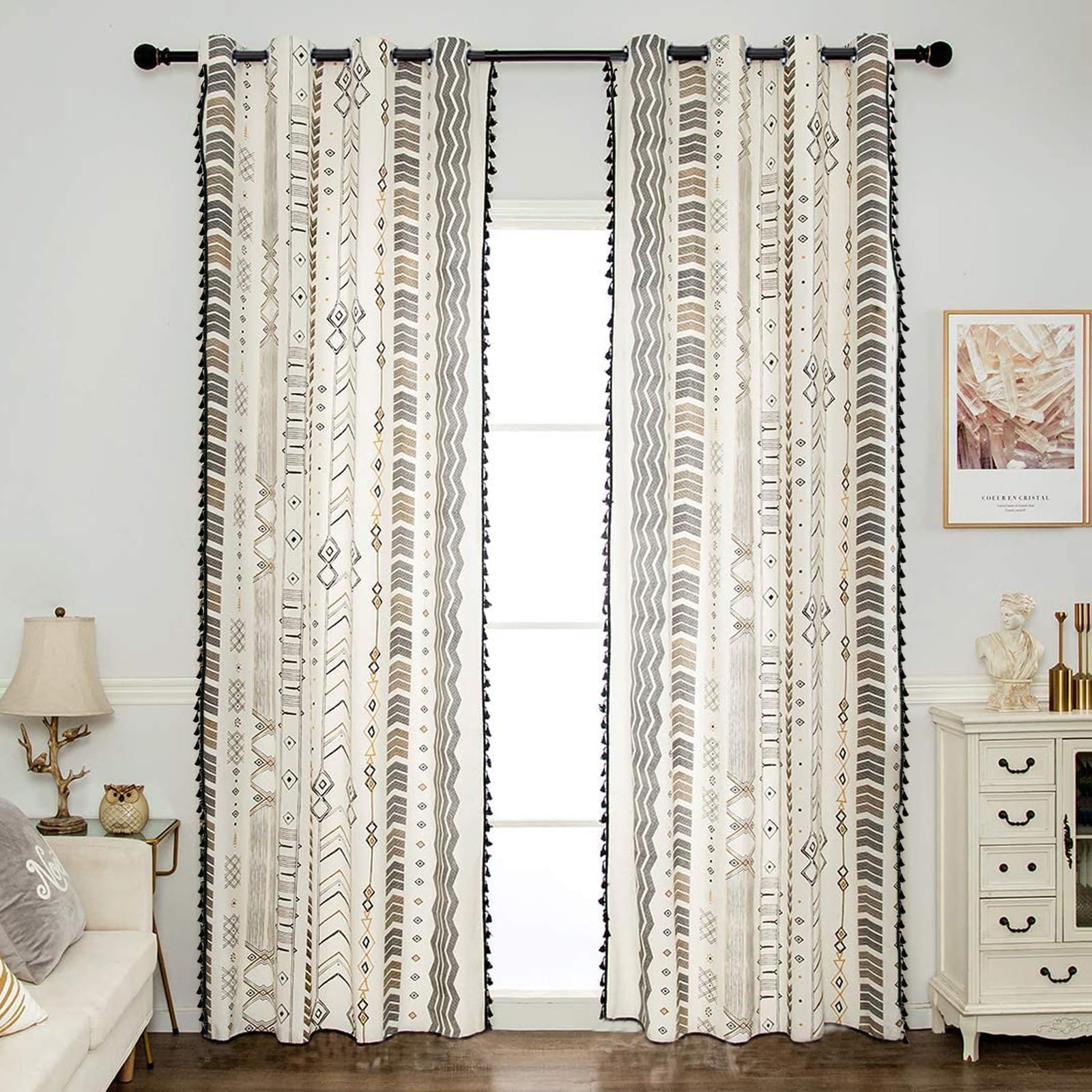 Buy HUESLAND Cotton Curtains for Windows, 6 feet Long Bohemian Eyelet ...