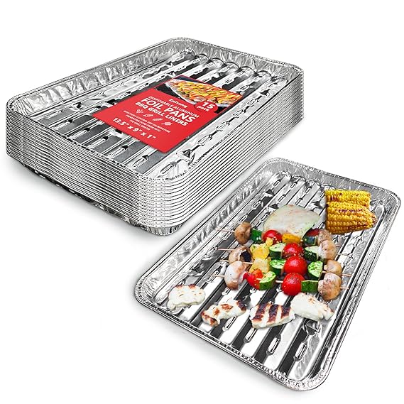 Buy 15 Pack Aluminum Broiler trays, Disposable BBQ Grilling Trays, Foil Pans for Outdoor Grill ...