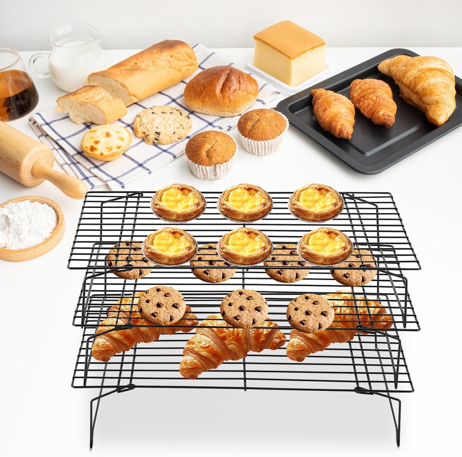 Amazon.com: Carbon Steel 3 Tier Cooling Rack, Stackable No Stick Baking ...