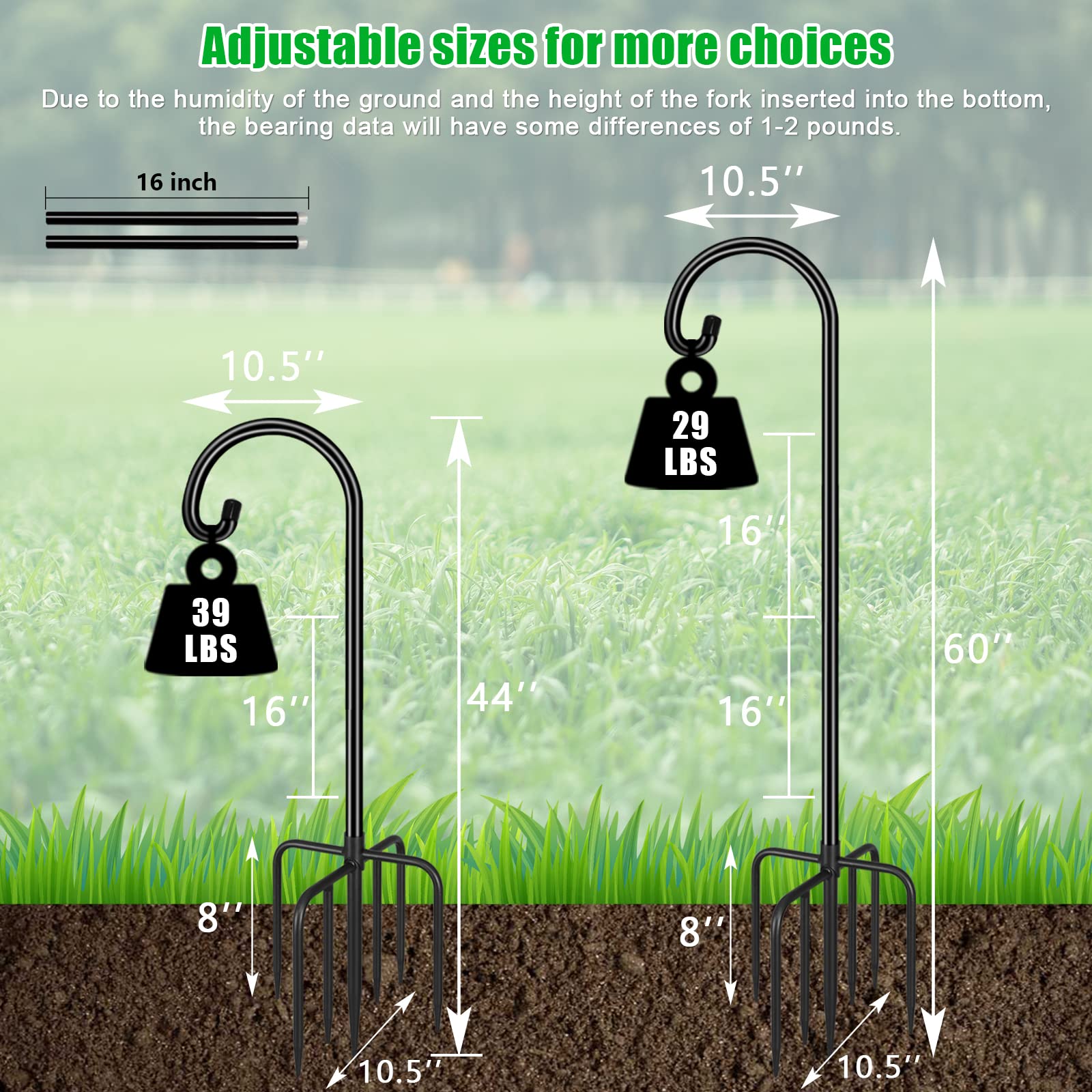 FEED GARDEN Shepards Hooks for Outdoor Bird Feeder Pole 60 Inch Adjustable Tall Heavy Duty ...