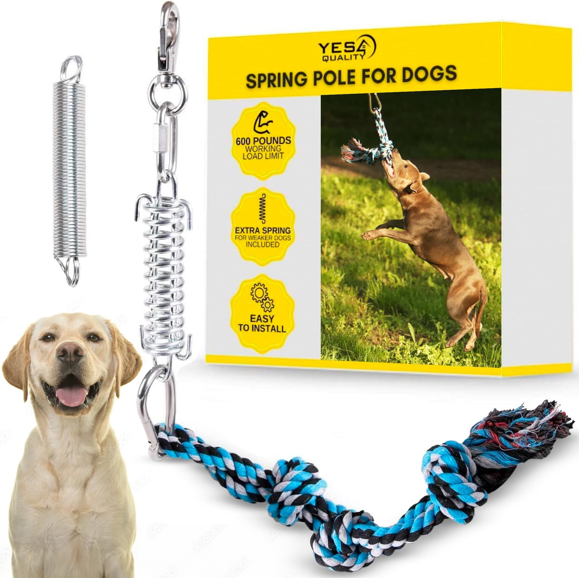 Durable Spring Pole for Pitbull - Strong Dog Rope Toy & 2 Different ...