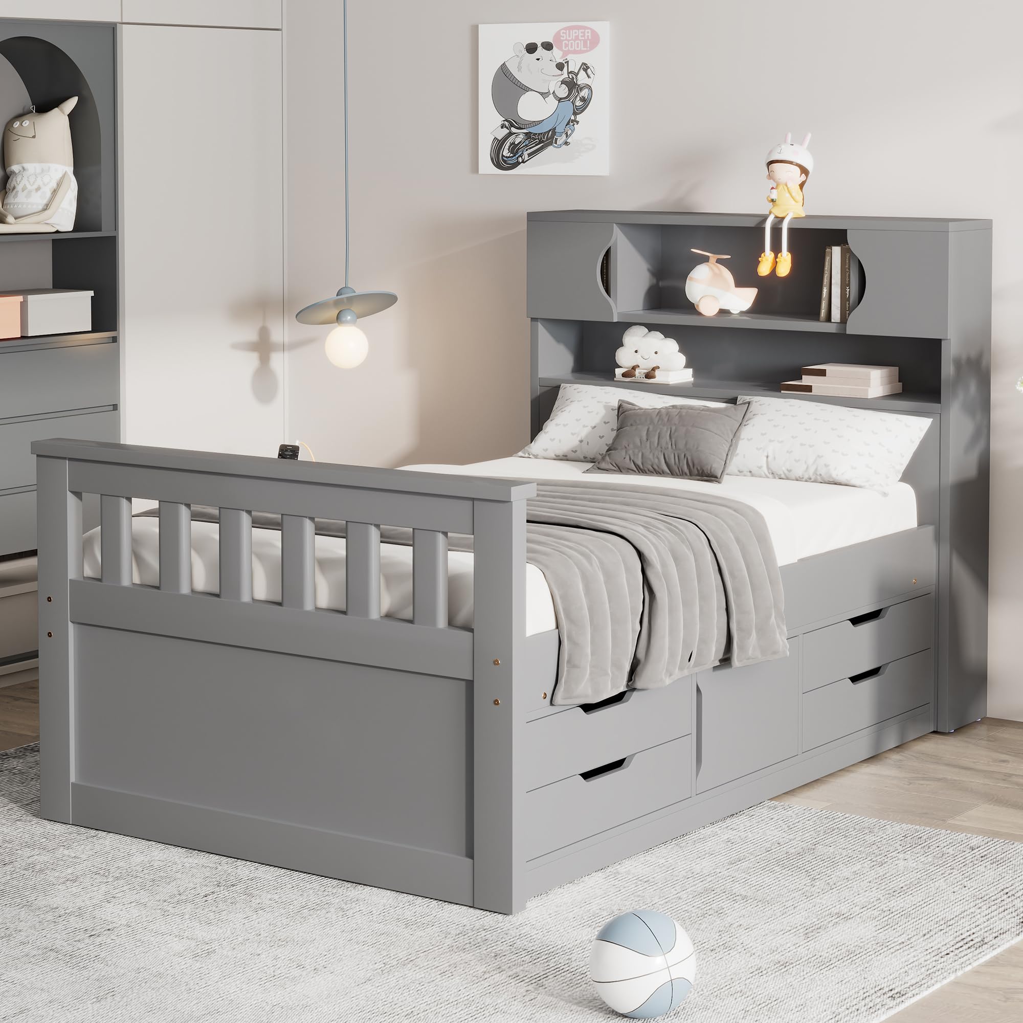 Amazon.com: LUSPAZ Twin Size Wood Captain Platform Bed Frame with ...