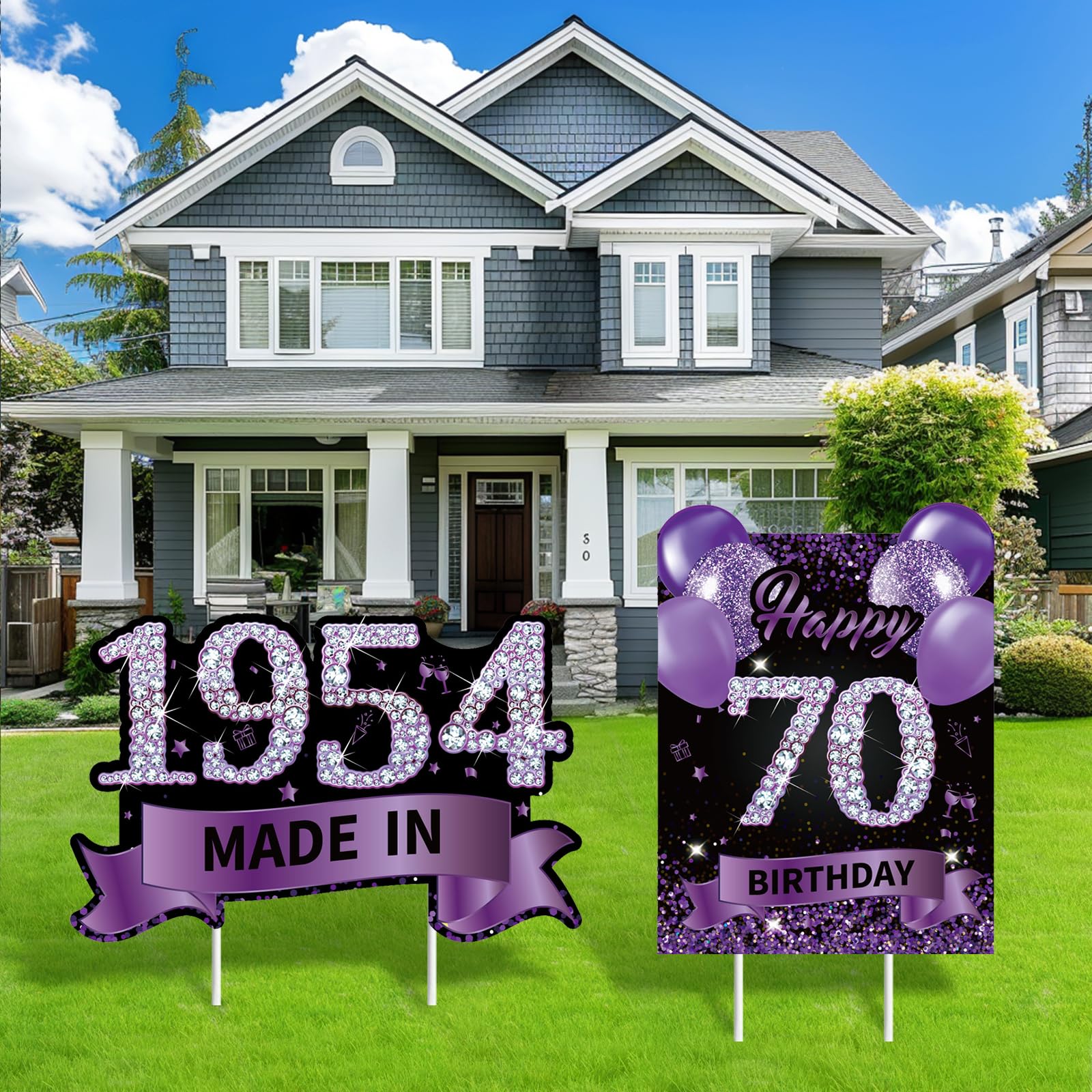 Amazon.com : 70th Birthday Yard Sign with Stakes, 2Pcs Large Size Happy ...
