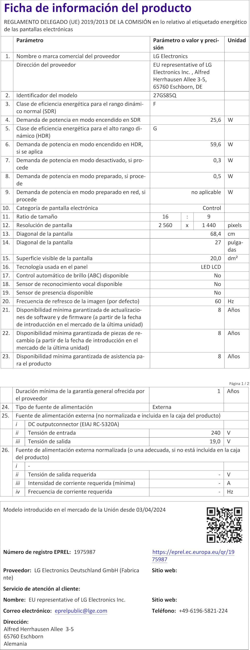 LG 27GS85Q-B - Monitor Ultragear, 27 Pulgadas, 2560 x 1440, Panel Nano ...