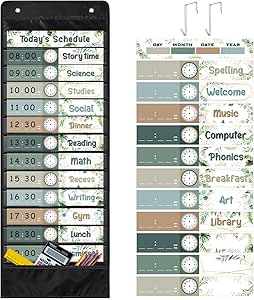 Amazon.com: Greenery Daily Schedule Pocket Chart for Classroom ...