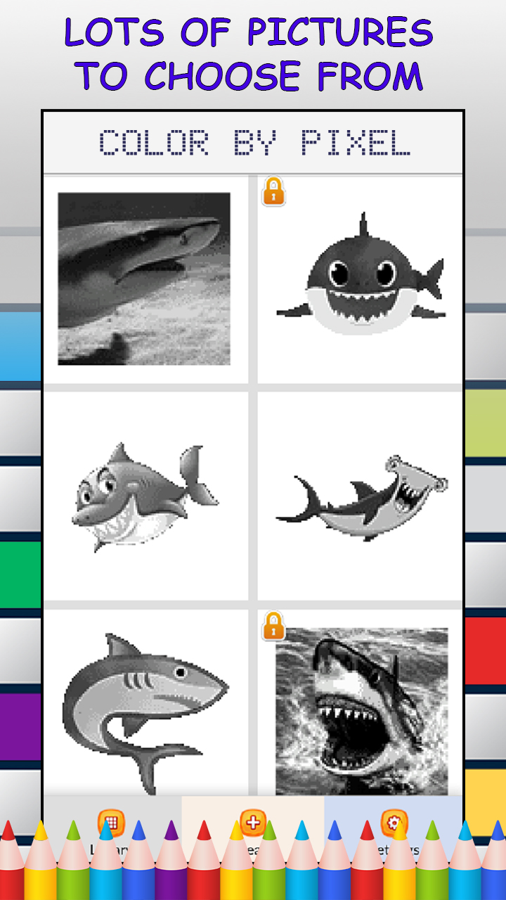 Sharks Color by Number - Free Pixel Art Game - Coloring Book Pages ...