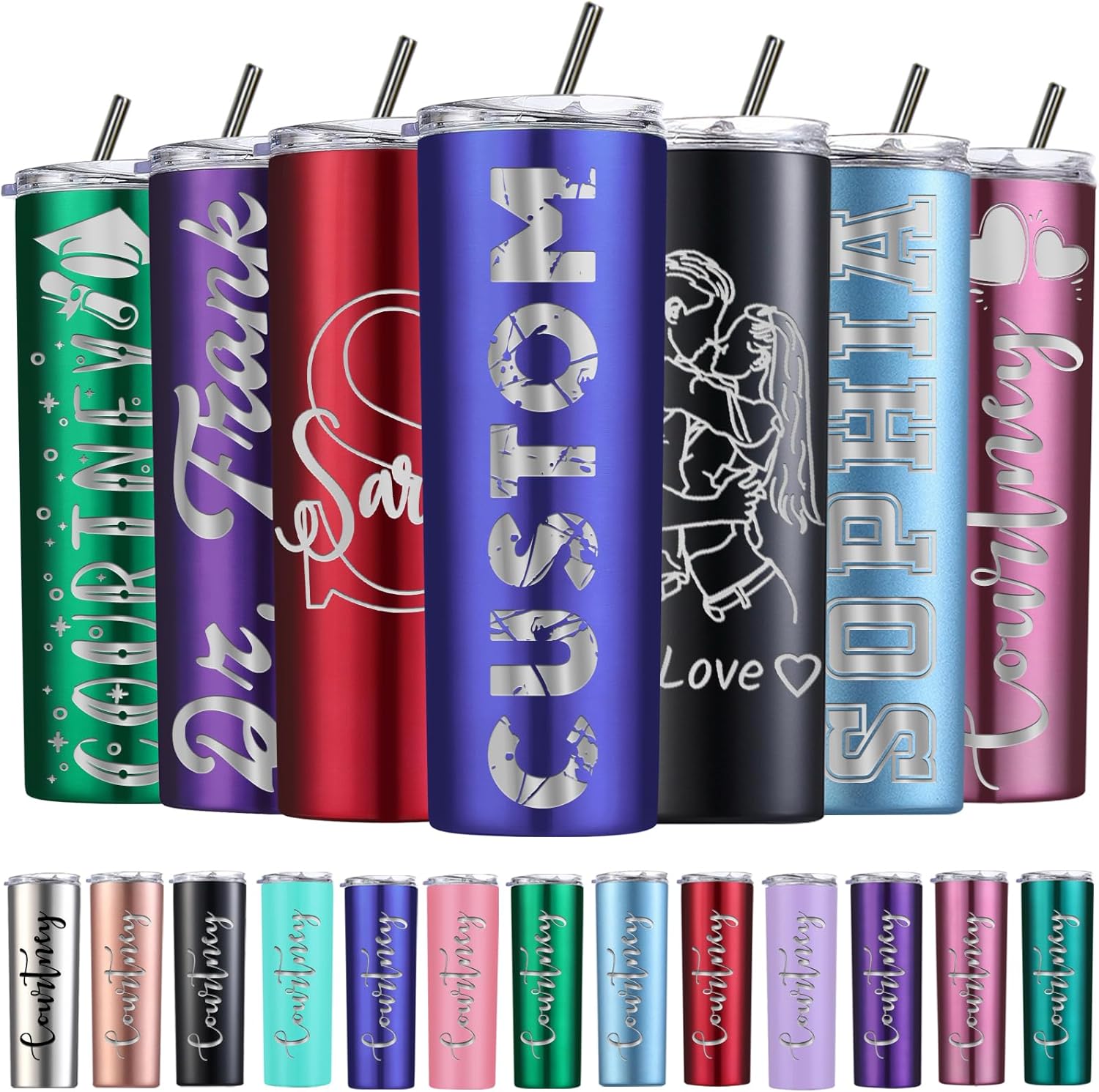 Amazon.com | Personalized Tumbler Custom Cups with Names Lids Straws ...