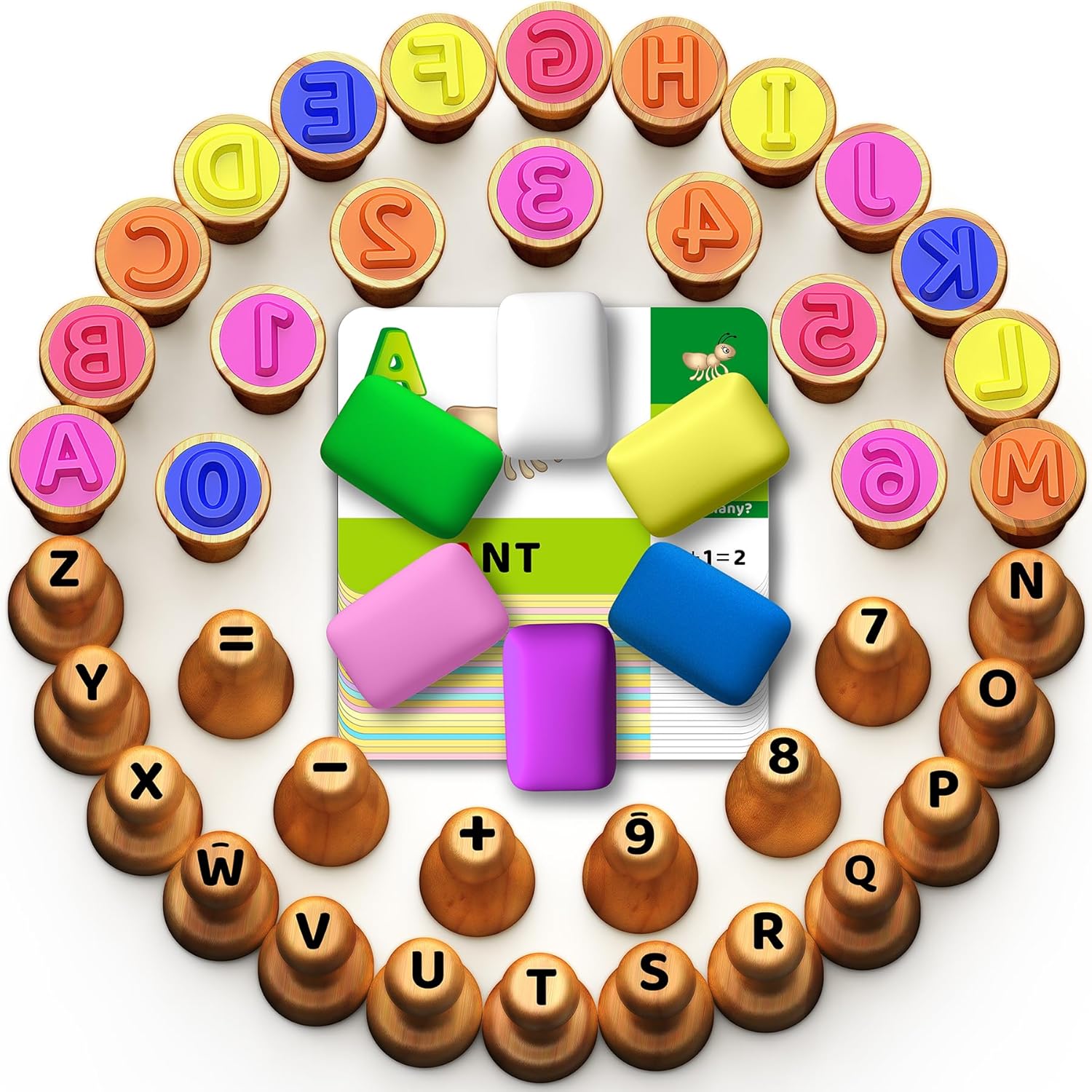 Amazon.com: flycoost Montessori Wooden Alphabet & Number Stamp Set with ...