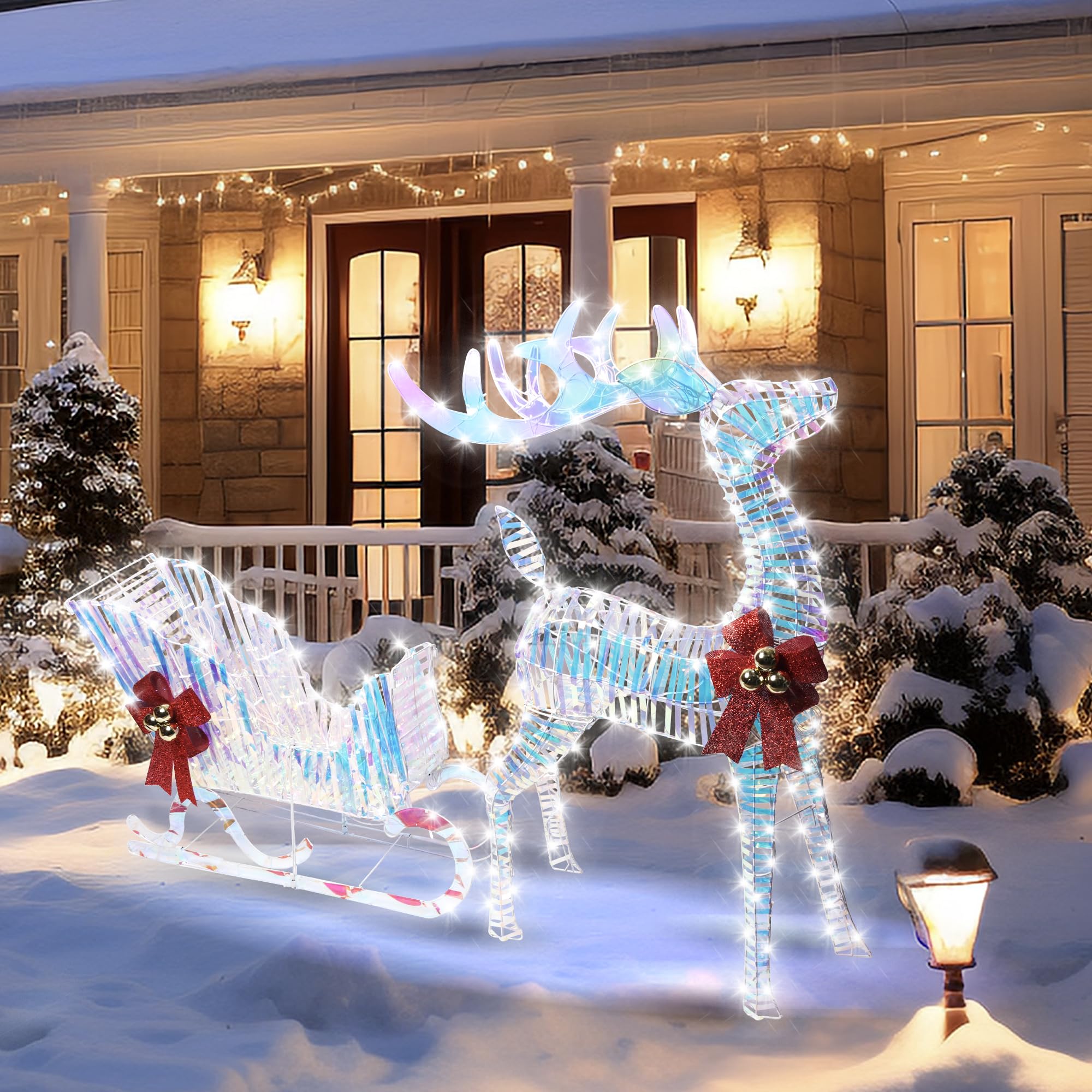 Amazon.com: Auveach Outdoor Christmas Reindeer Decoration with Santa ...