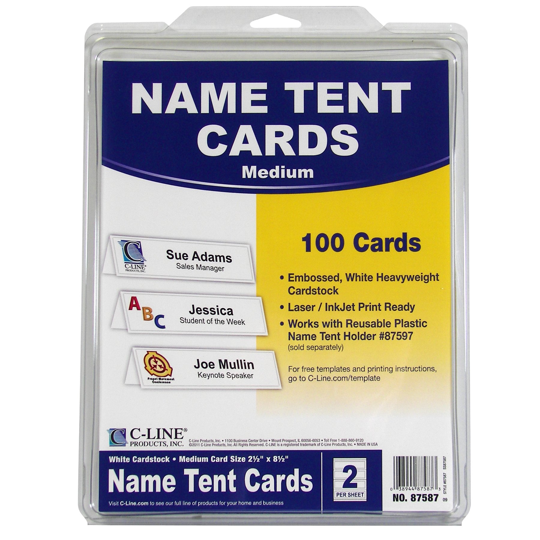 Snapklik.com : C-Line Medium Name Tent Cards, Inkjet/Laser Ready, Scored, Embossed White, 2.5 X ...