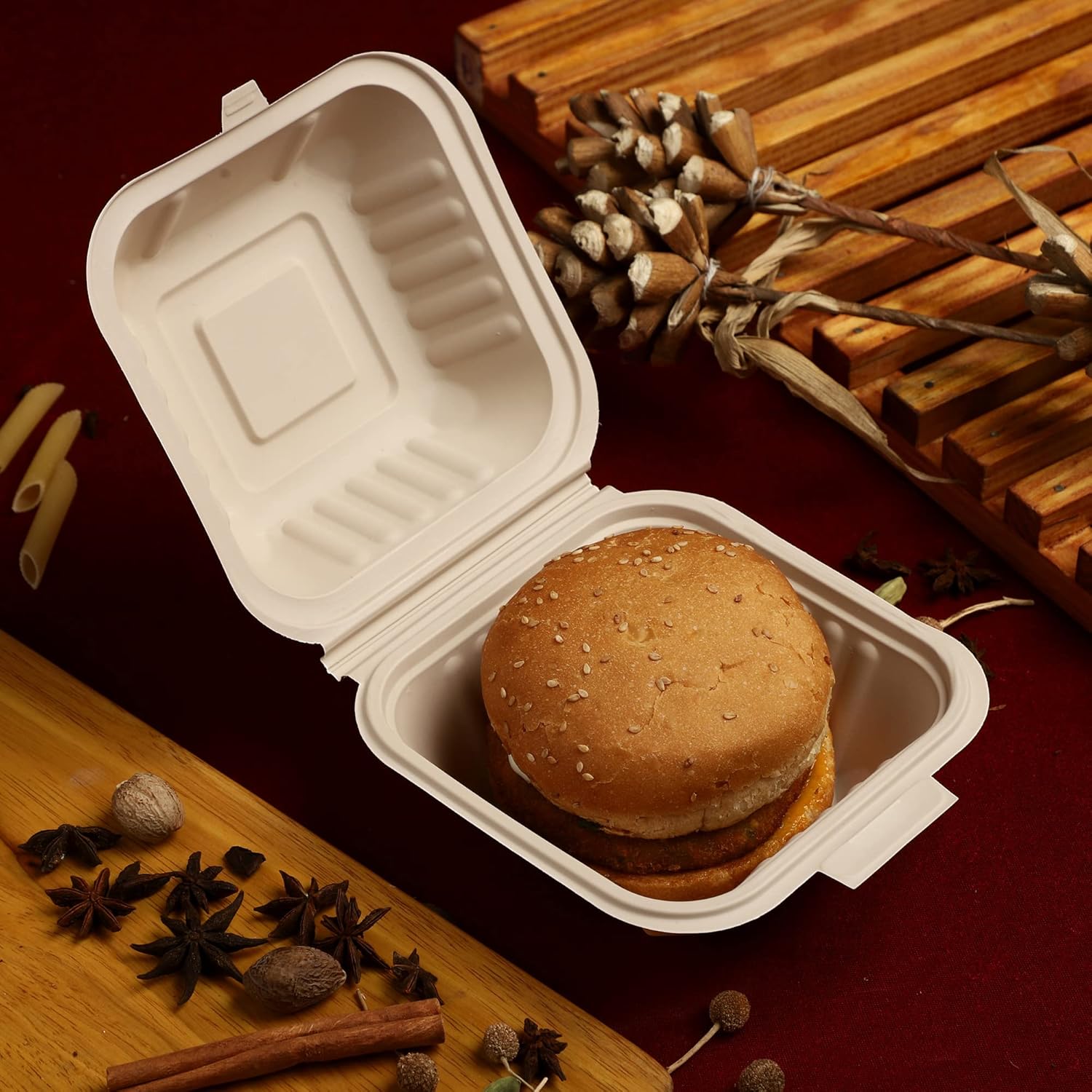 Buy VIK® Disposable Clamshell Burger Box (Pack of 50), 15 cm x 15 cm ...