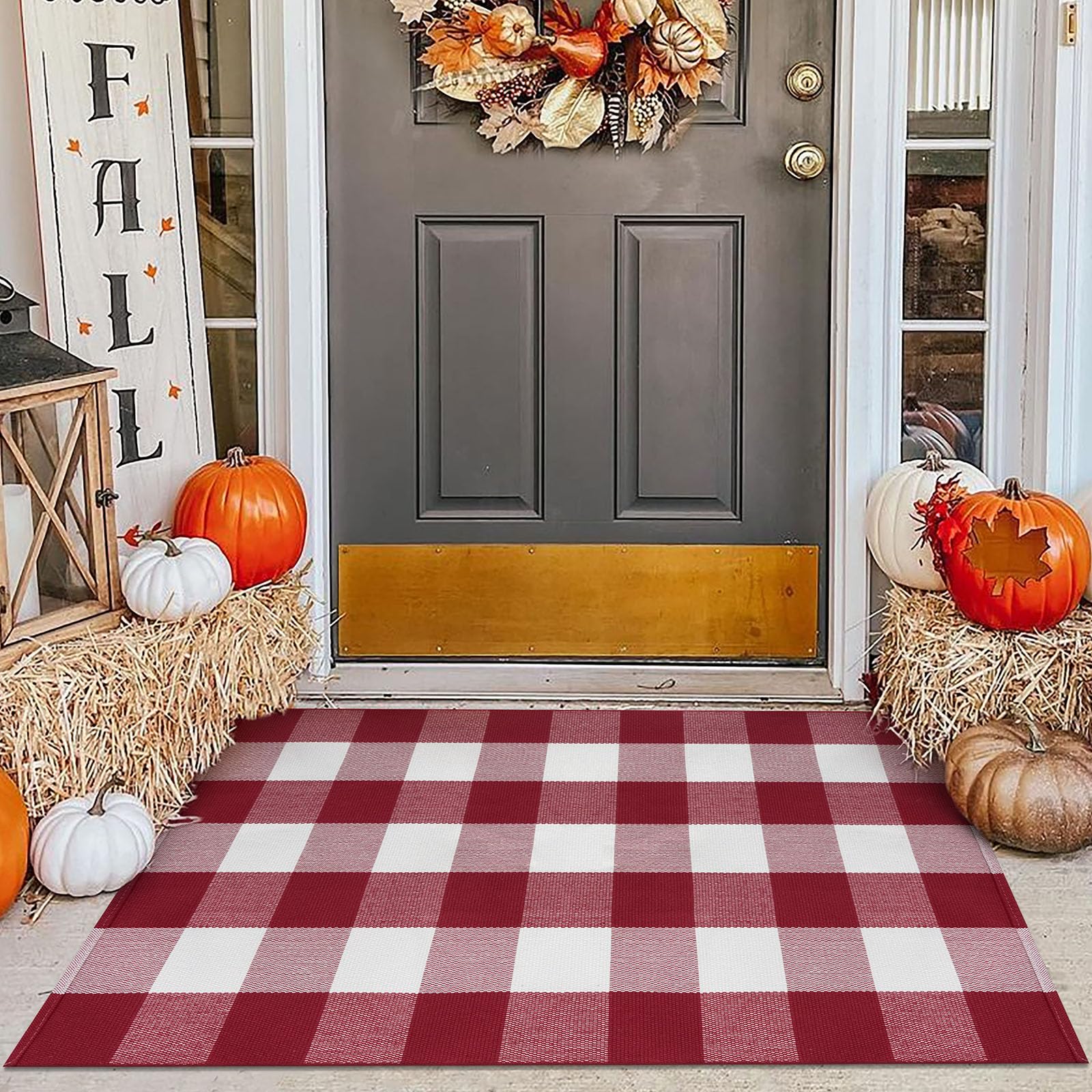Amazon.com: EARTHALL Buffalo Plaid Outdoor Rug Red 27.5 x 43 Inches ...