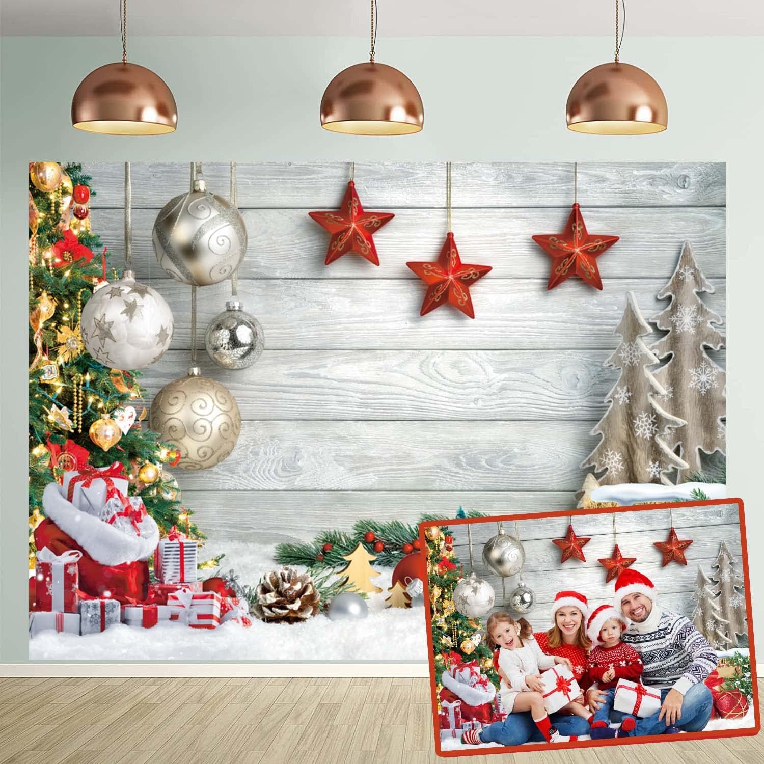 Amazon.com : White Christmas Backdrop 7x5FT Winter Snow Wood Floor ...