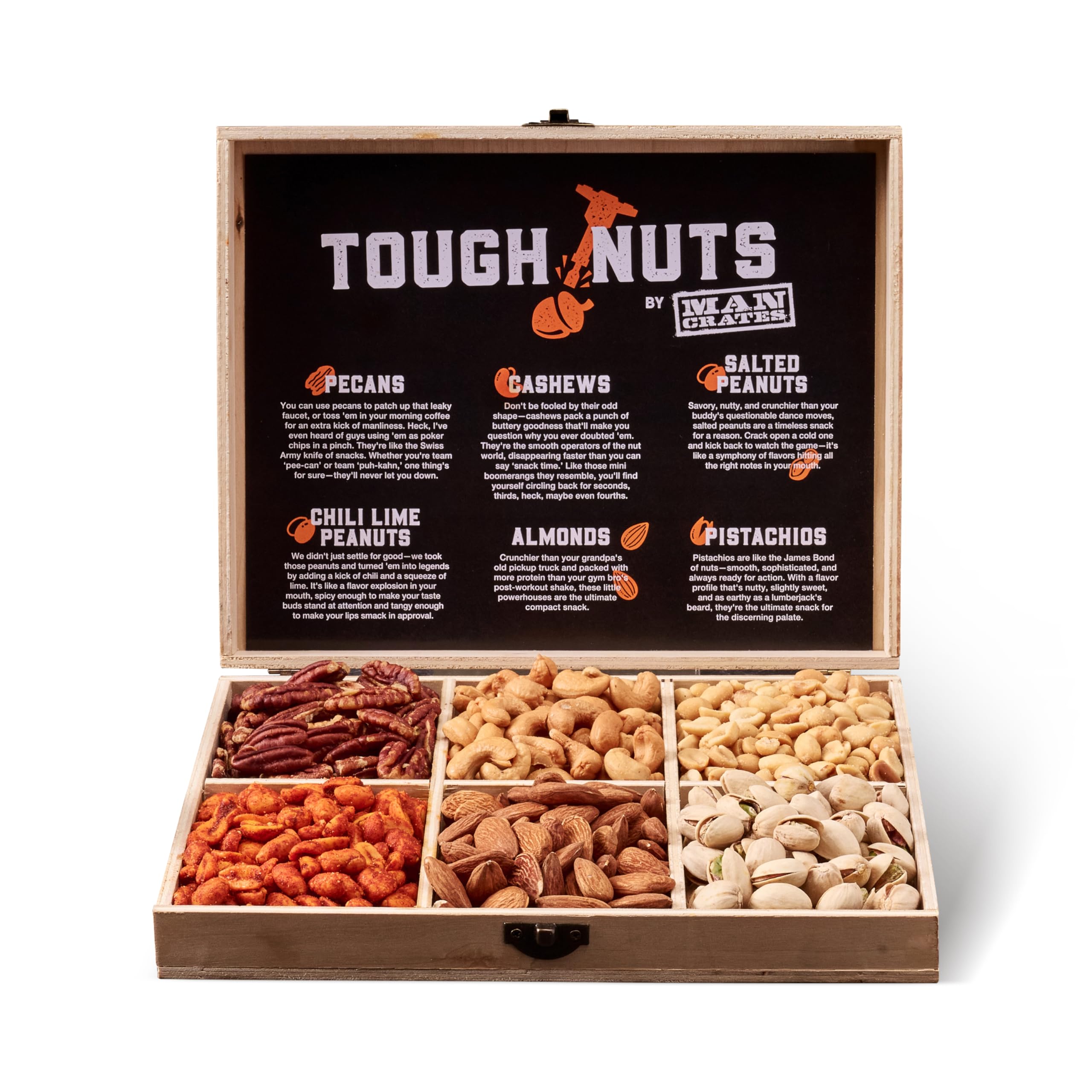 Amazon.com : Man Crates Tough Nuts, Variety of Nuts in a Wooden Tray ...