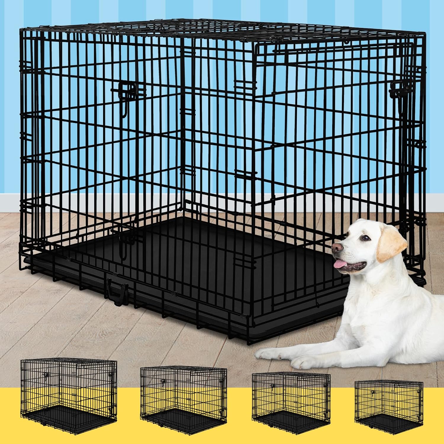 BEASTIE Portable Dog Crate Cage with Removable PP Tray, Foldable Metal ...