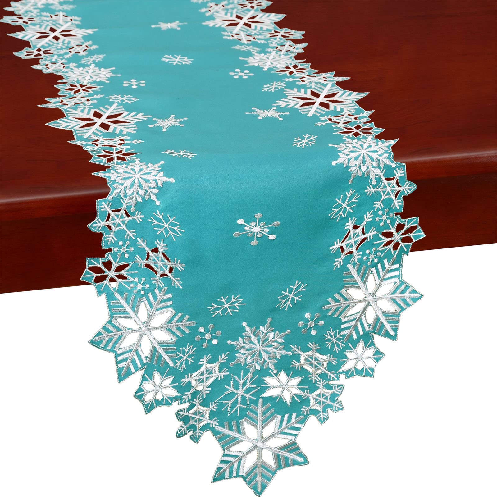 Amazon.com: Simhomsen Embroidered Teal Snowflakes Table Runners for Christmas Holiday and Winter ...