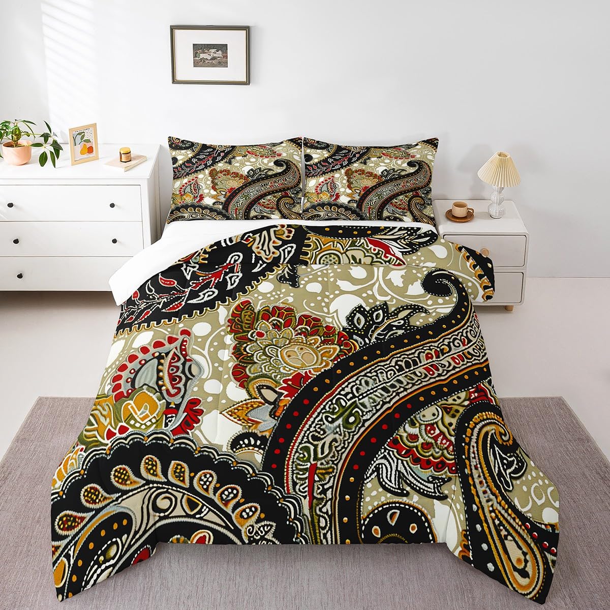Amazon.com: Exotic Baroque Bedding Set Watercolor Flowers Quilt ...