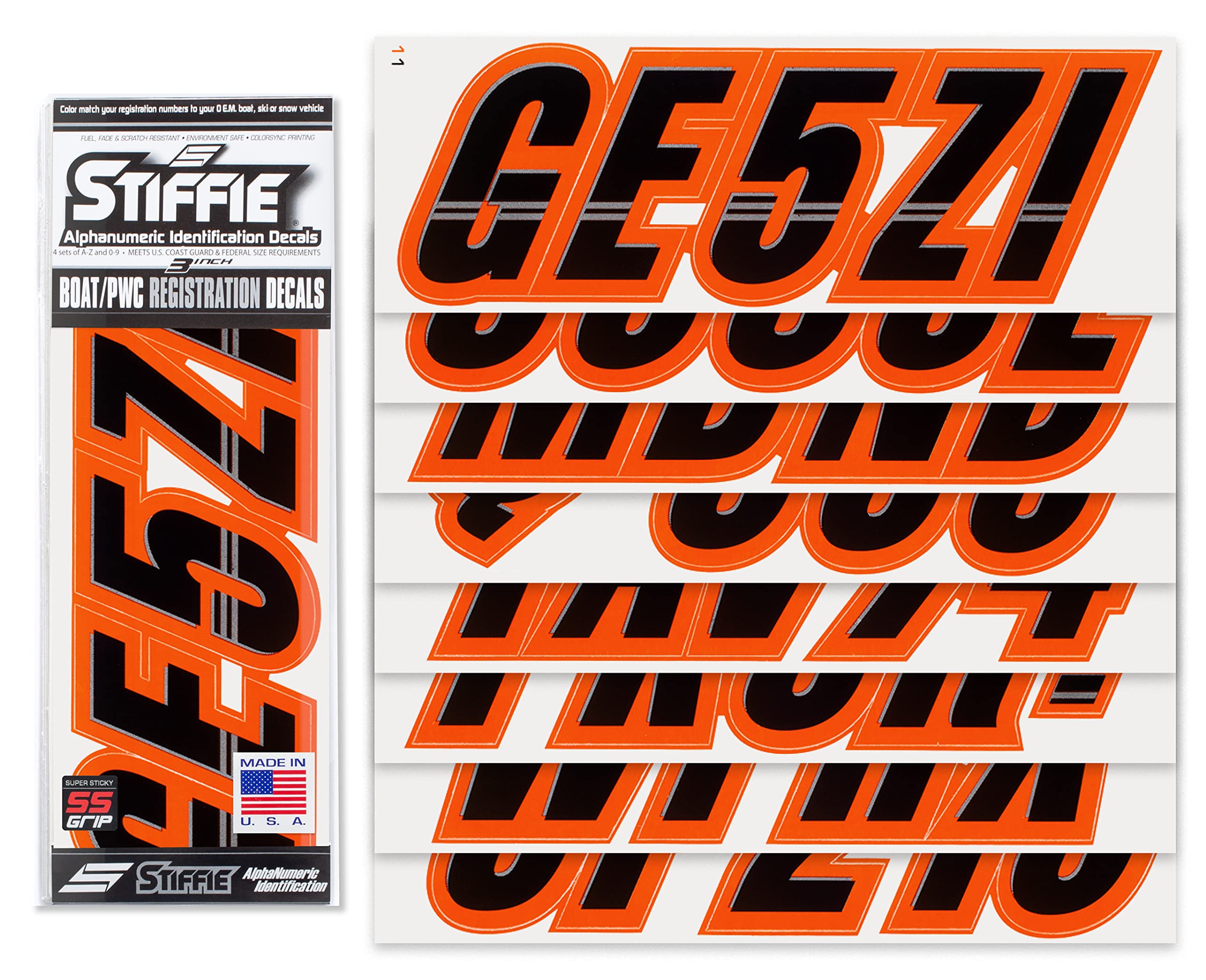 Snapklik.com : STIFFIE Techtron Black/Orange 3" Boat & PWC Registration ...