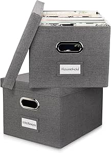 Amazon.com: Decorative File Organizer Box Set of 2 - Collapsible Linen ...