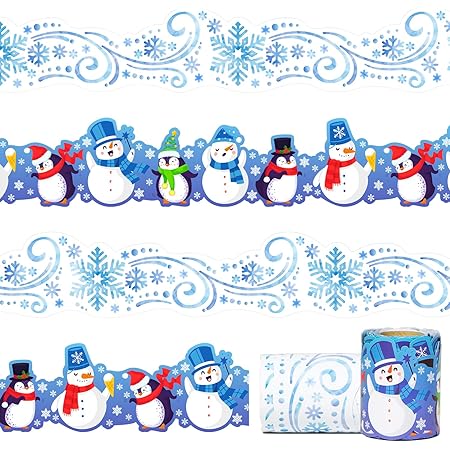 Amazon.com: 66ft Winter Bulletin Board Borders Rolled Snowflake Snowman ...