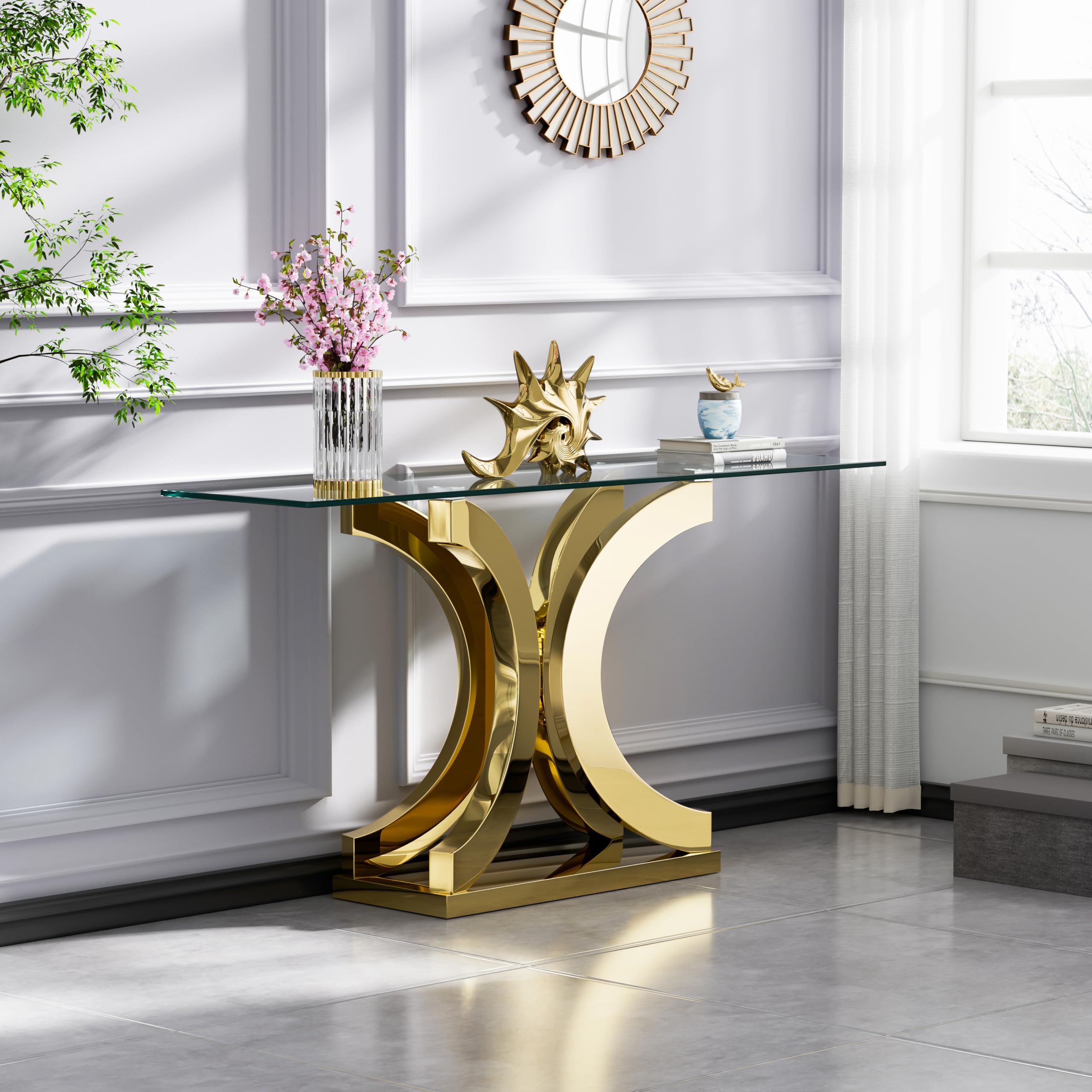 Amazon.com: Henf 47" Glass Console Table Modern Glass Entryway Tables ...