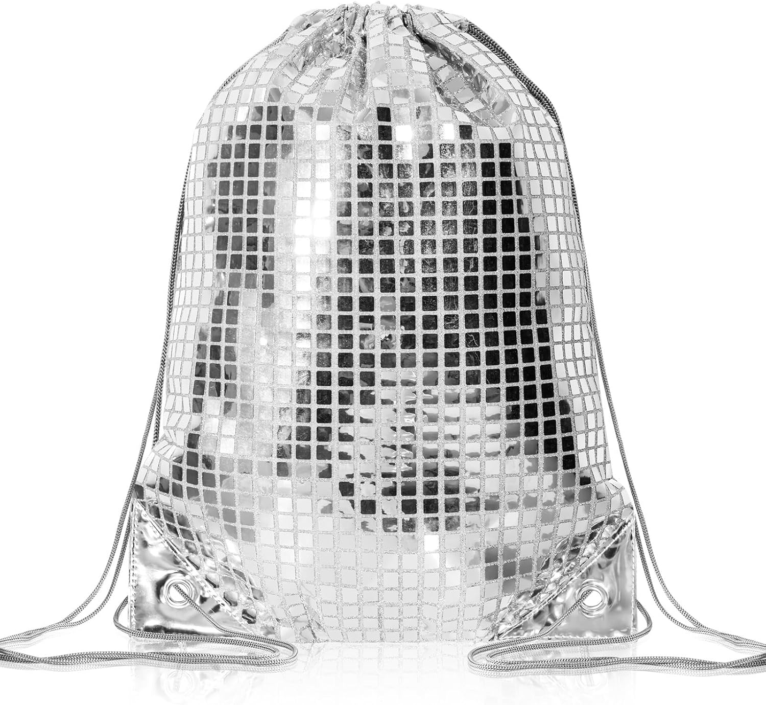 Amazon.com | Locmeo 1 Piece Disco Drawstring Backpack Silver Sequin Bag ...