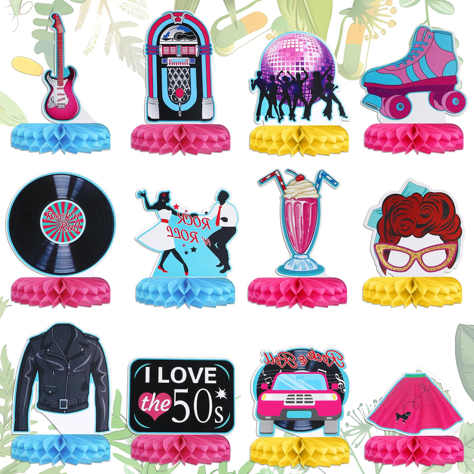 Amazon.com: cobee 50s Party Decorations,12PCS 1950's Rock and Roll ...