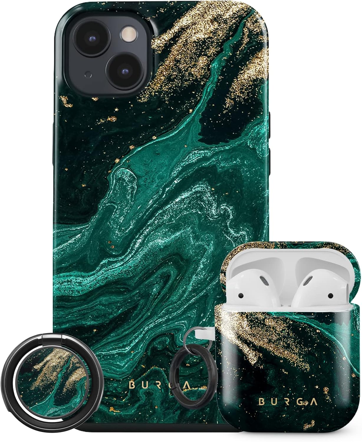 Amazon.com: BURGA Bundle of iPhone 14 Plus Phone Case, Ring Holder and Airpods 2&1 Case Emerald ...