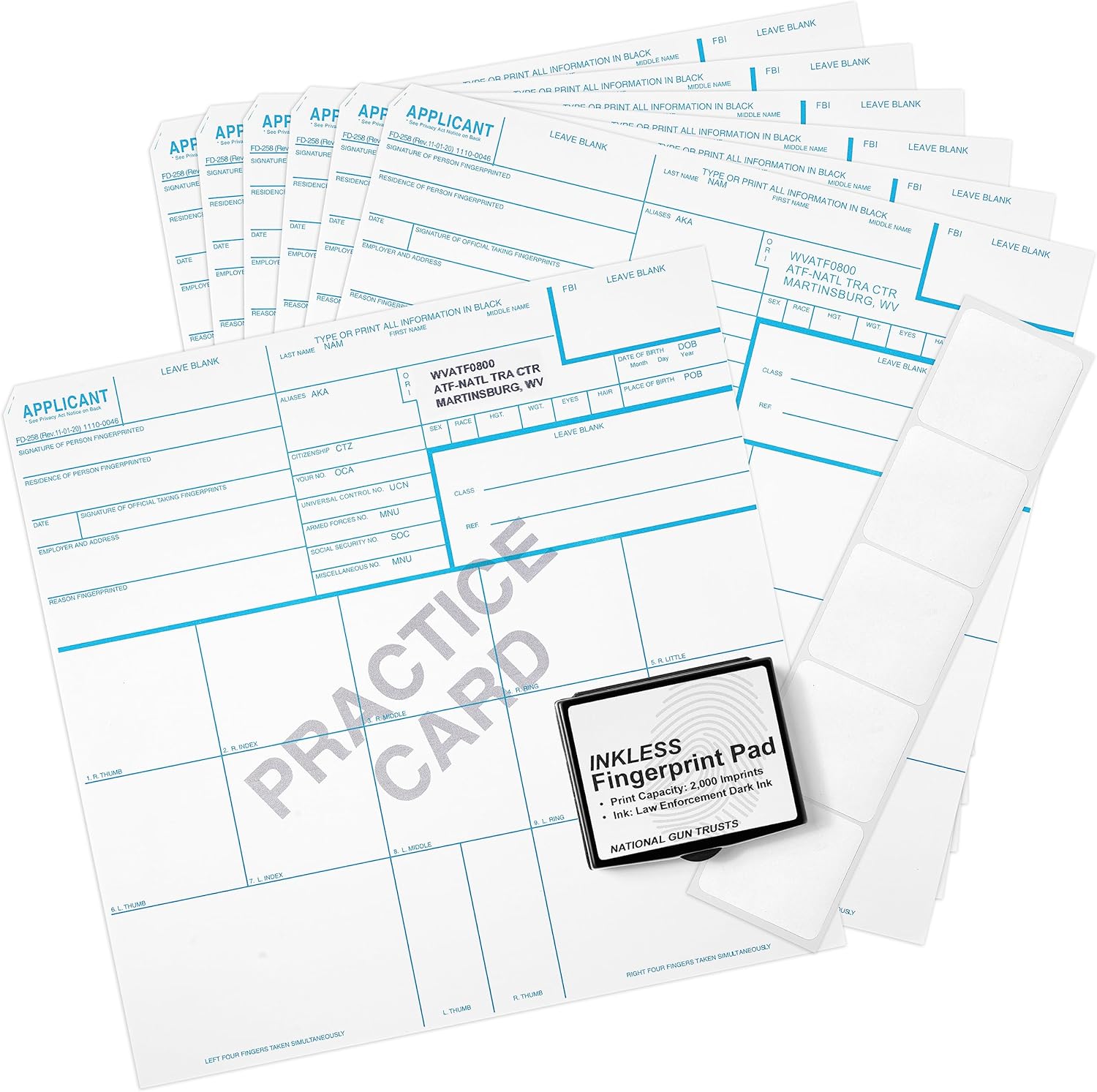 Amazon.com : FD 258 Fingerprint Card Kit Full (6 Cards + 1 Practice ...