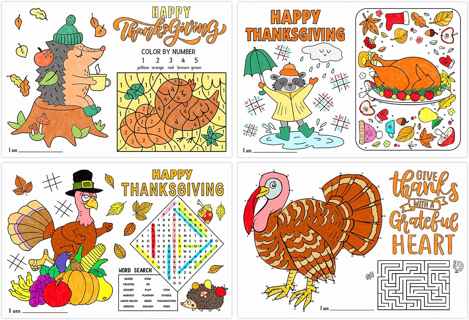 Amazon.com: Thanksgiving Place Mats for Kids Disposable Turkey ...