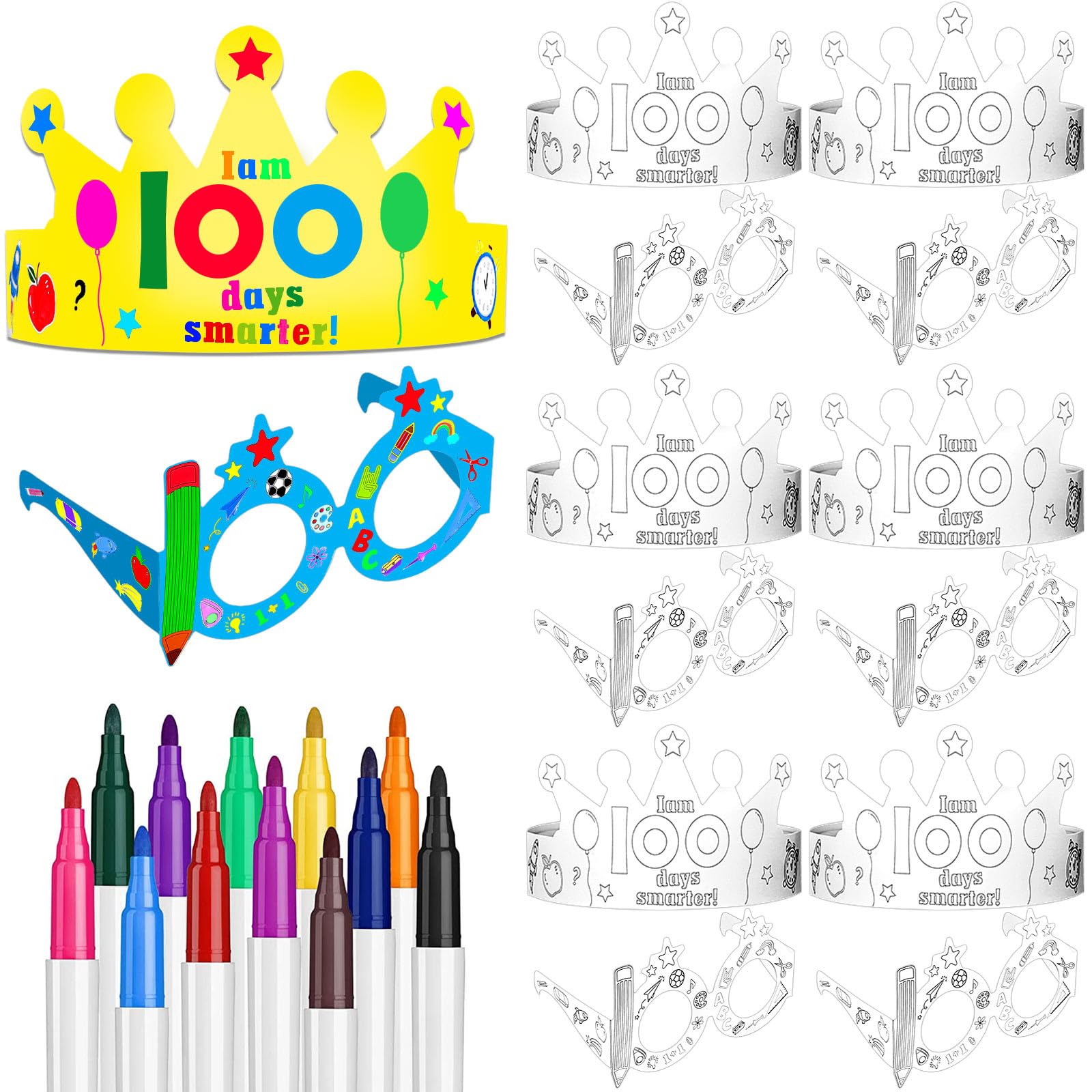 Amazon.com: 72 Pcs 100th Day of School DIY Craft Crowns with Glasses ...