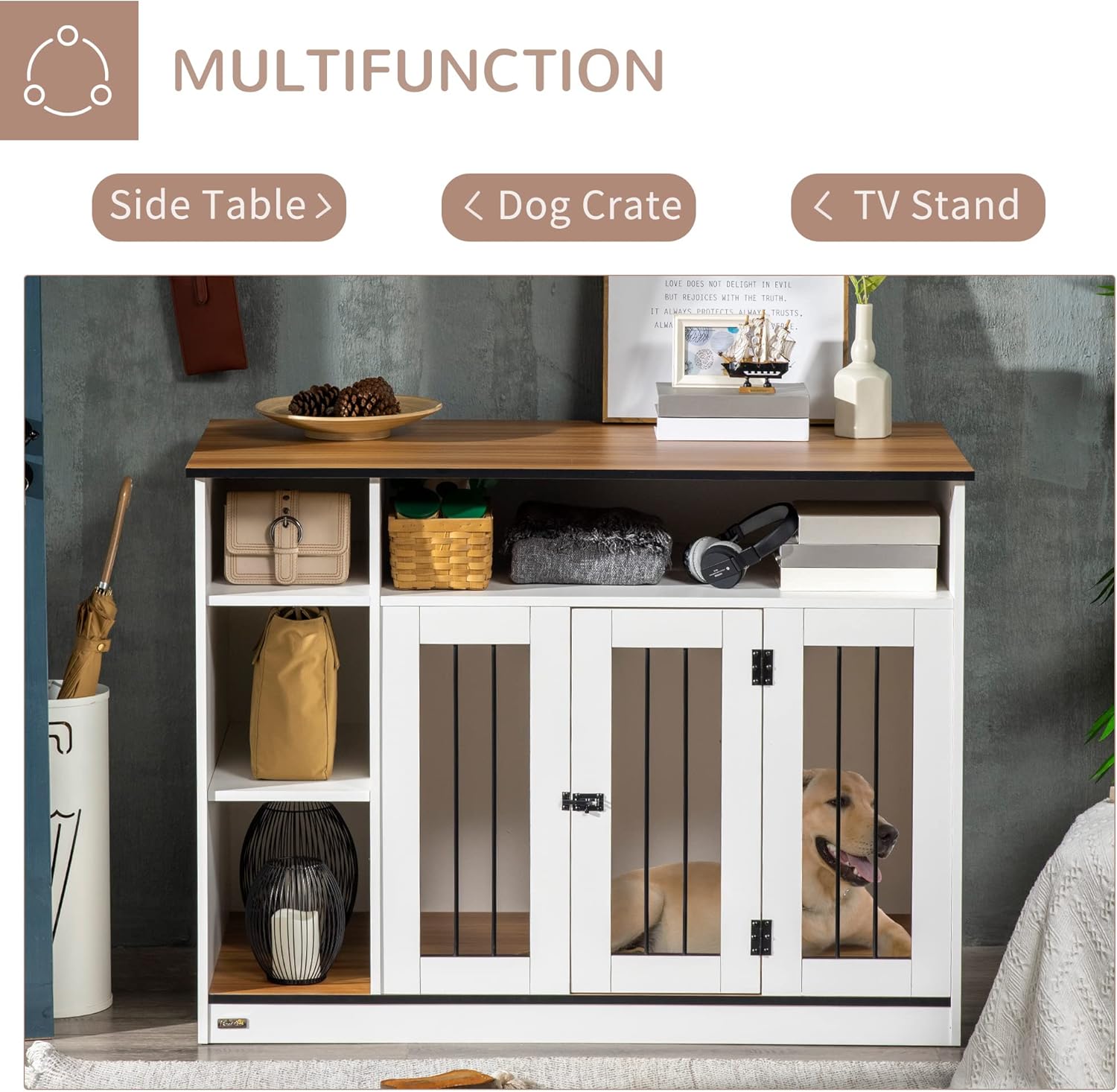 Buy PawHut Furniture Style Dog Crate End Table with Extra Storage Space ...