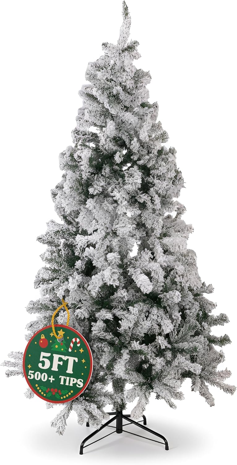 5ft Snow Flocked Christmas Tree – Premium Artificial Spruce Xmas Tree ...