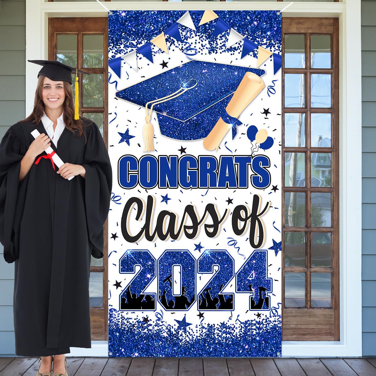 Amazon.com: Blue Graduation Door Banner 2024 Congrats Grad Door Cover ...