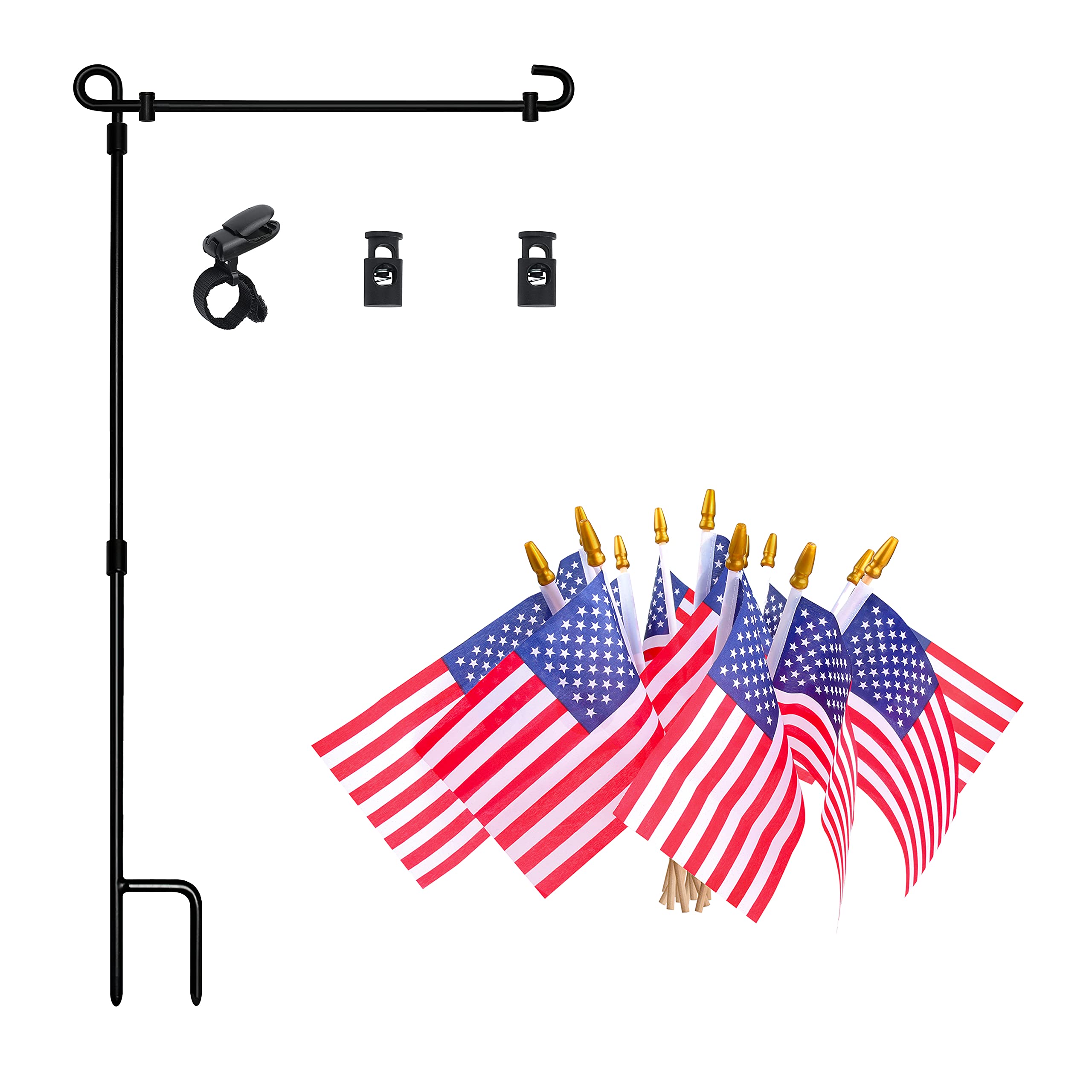 Amazon.com : Garden Flag Stand With 12 Pcs USA 4''x6'' Wooden Stick ...