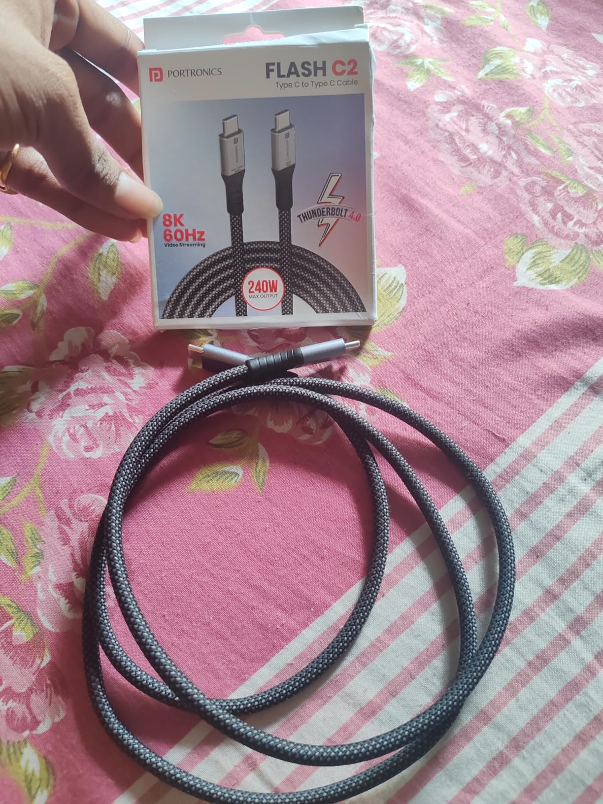 Portronics Flash C2 240W Type C to Type C Cable With 40Gbps Data ...