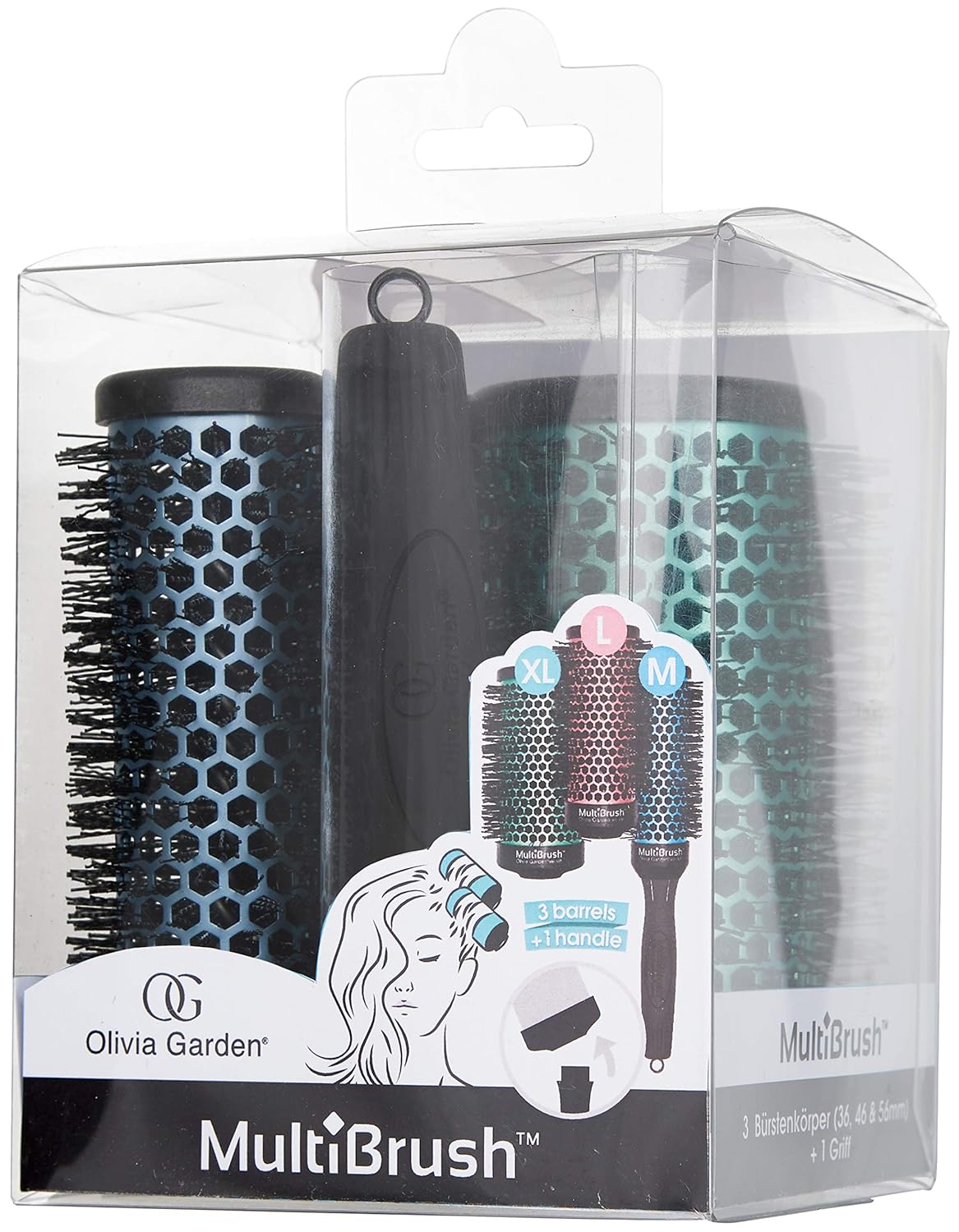 Olivia Garden Multibrush 3er Set mit Griff 36/48, 46/62, 56/75 mm, 220 ...