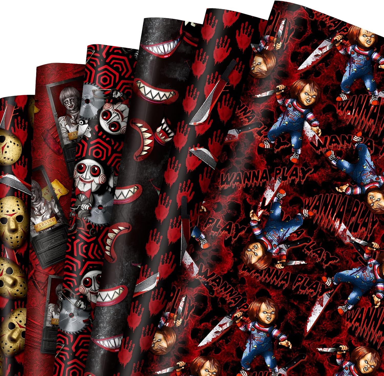 Amazon.com: Whaline 12 Sheet Halloween Wrapping Paper Horror Characters ...