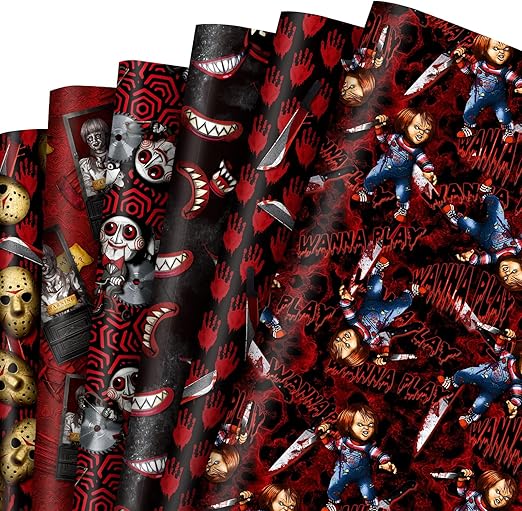 Amazon.com: Whaline 12 Sheet Halloween Wrapping Paper Horror Characters ...
