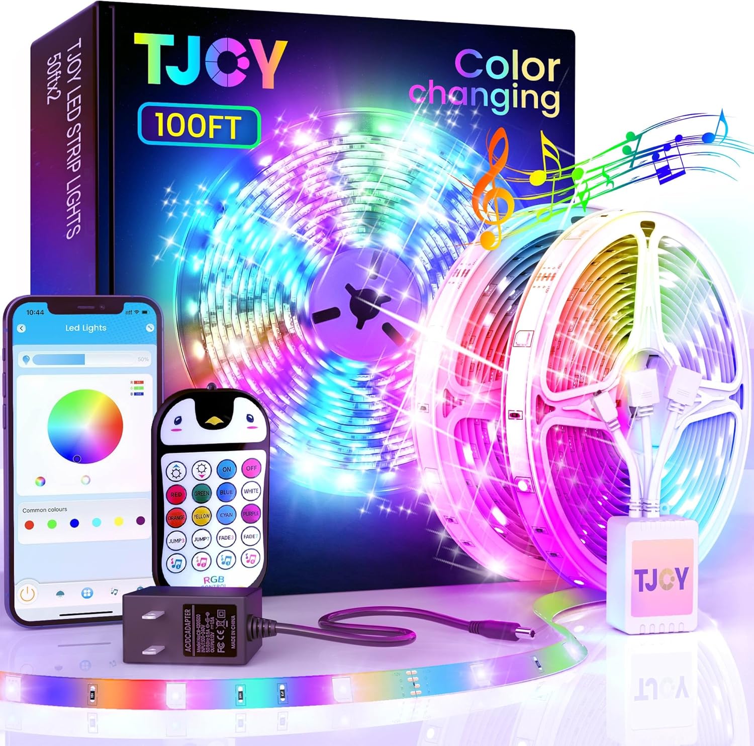 Amazon.com: TJOY 100ft Kids Bluetooth LED Strip Lighting, Color ...