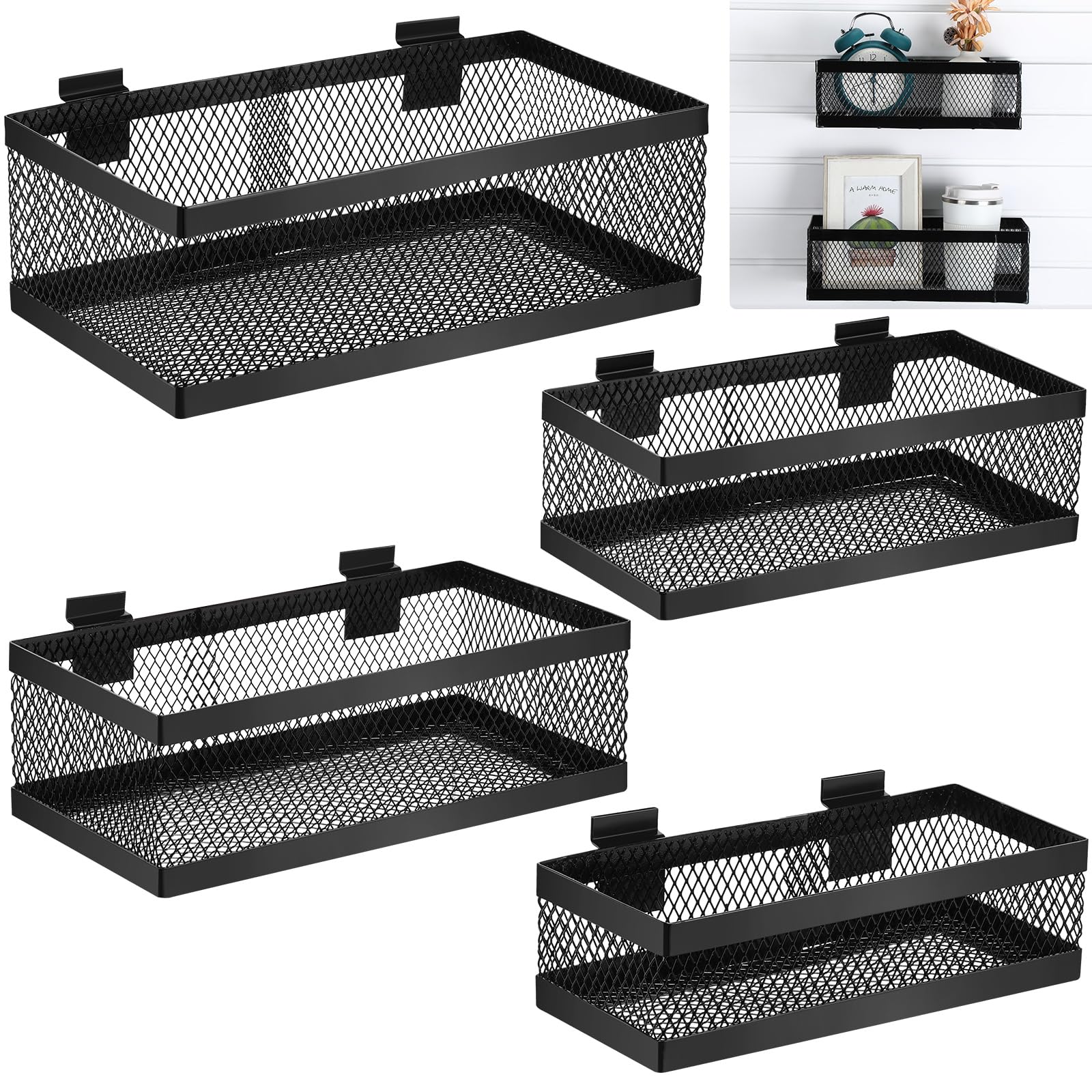 Amazon.com: Coume 4 Pcs Black Slatwall Baskets 4 Size Metal Mesh Wire ...