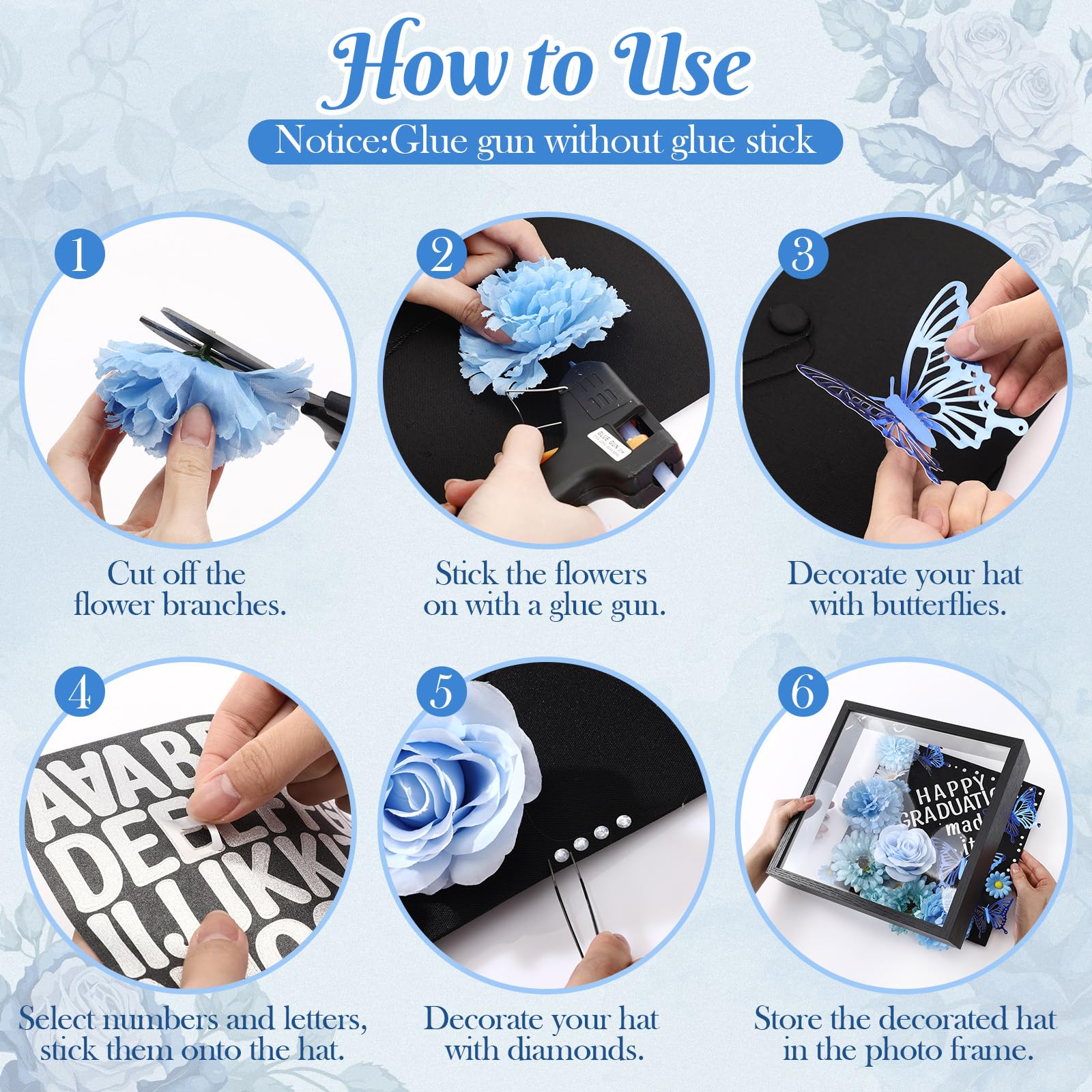Snapklik.com : 36 Pcs Graduation Cap Decorations Kits 2025 DIY Blue ...