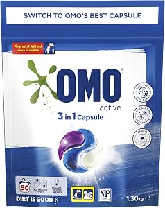Omo Laundry Triple Capsules, 3 in 1 Capsule, Active, 50 Pack : Amazon ...