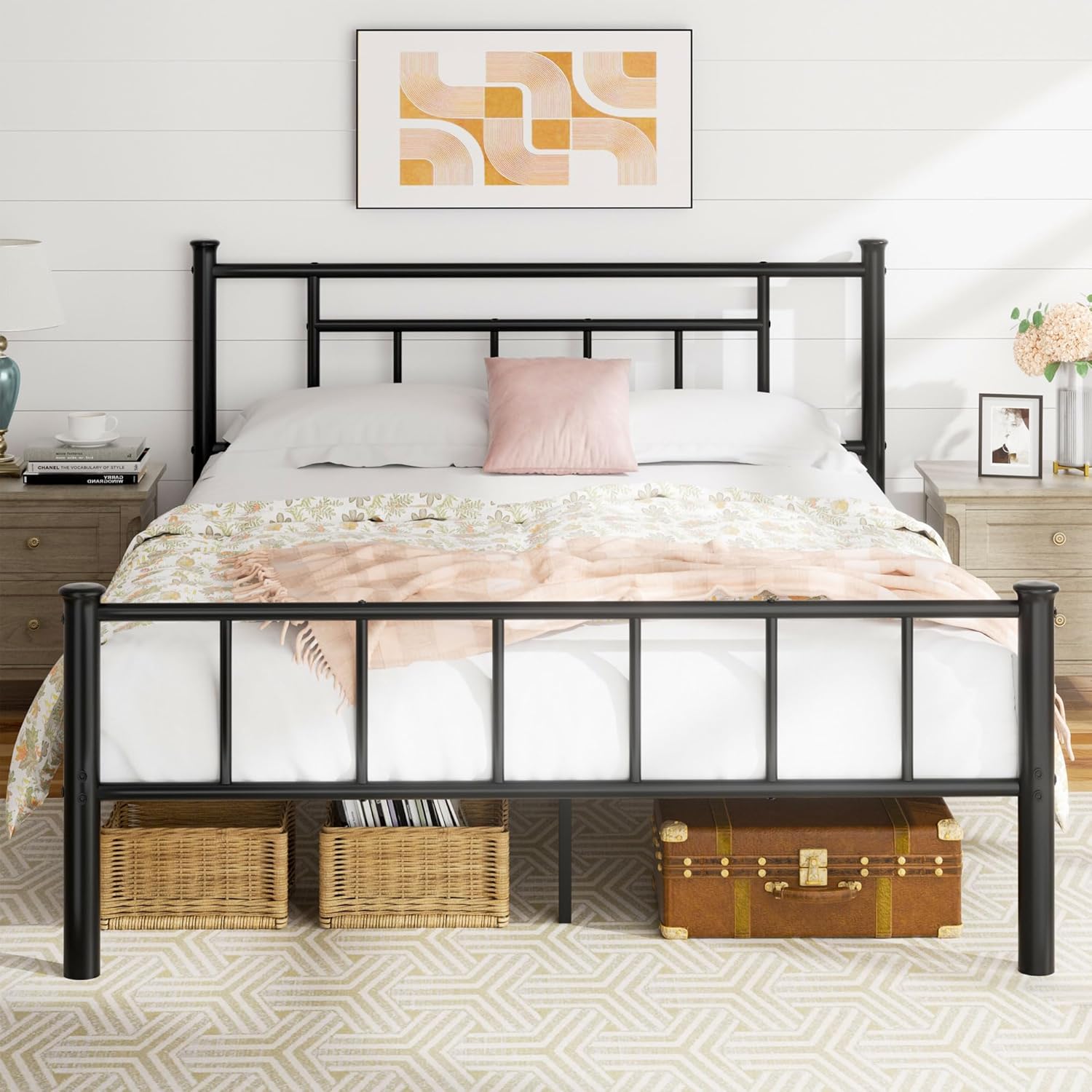 Amazon.com: SUNLEI Metal Bed Frame Queen Size Simplistic Style, Sturdy ...
