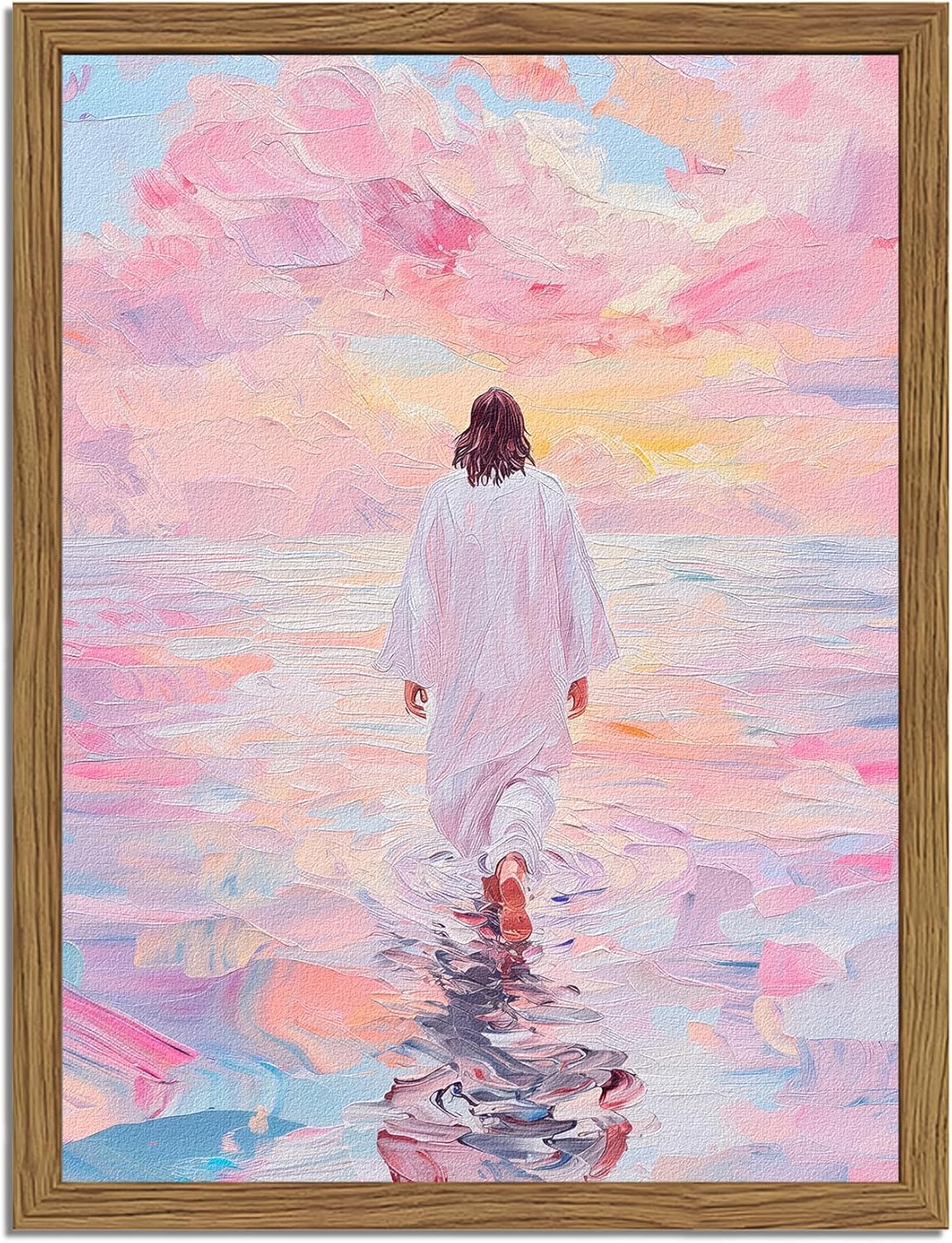 Amazon.com: Pink Jesus Walking On Water Wall Art, Frame 3D Textured ...