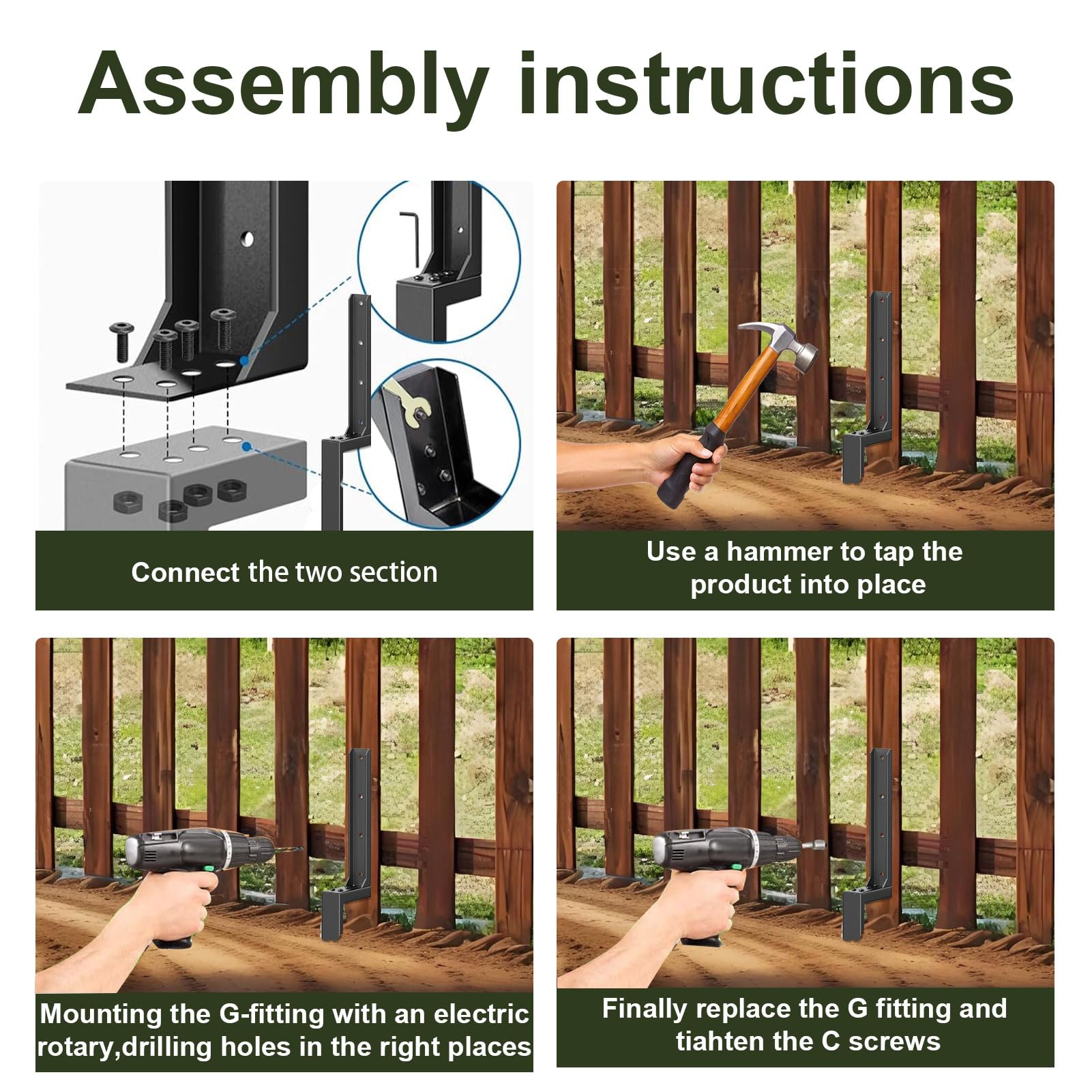 Fence Post Repair Kit Heavy Duty Steel Fence Post Repair Stakes, Ground ...