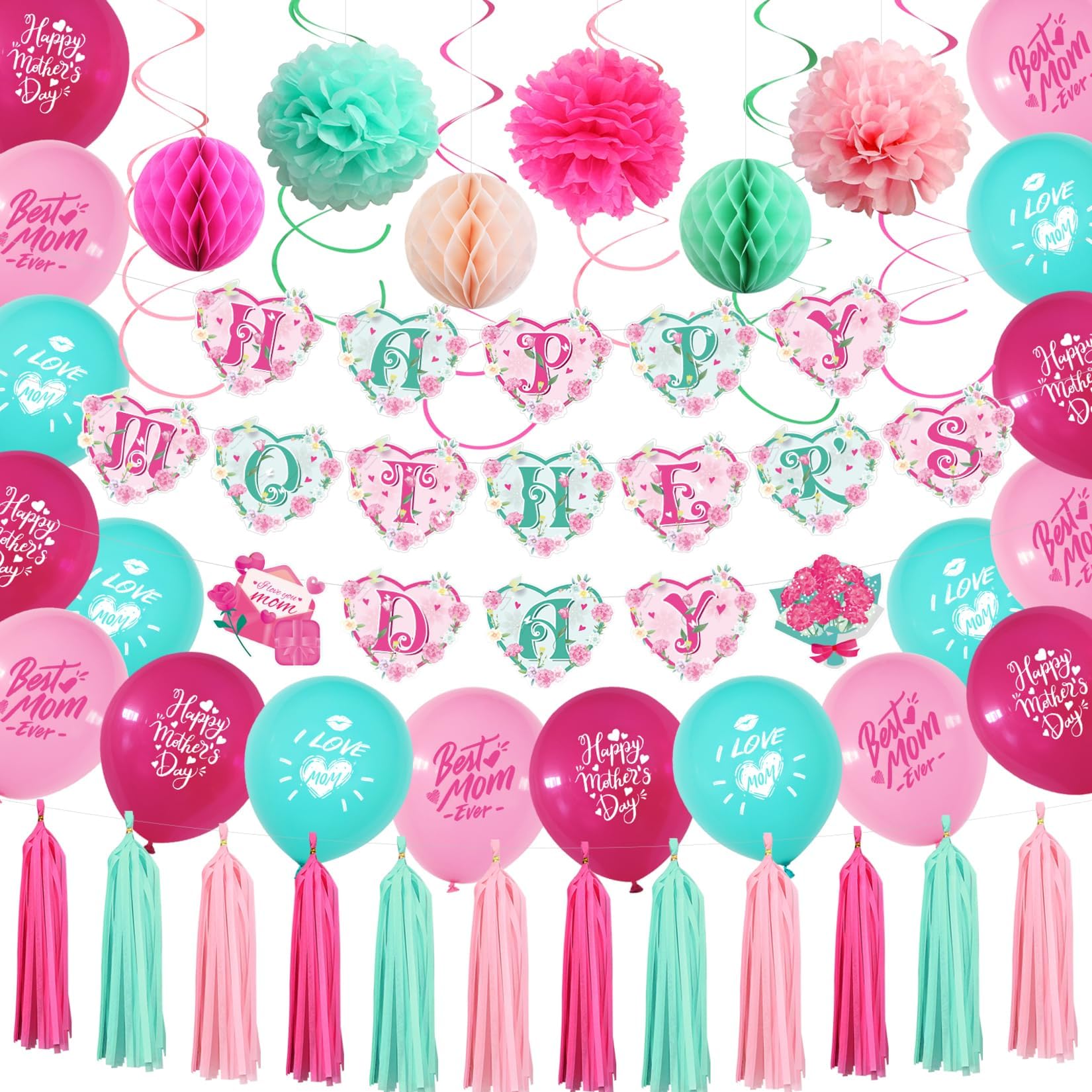 Amazon.com: Happy Mother's Day Banner Hanging Swirls Decorations for ...